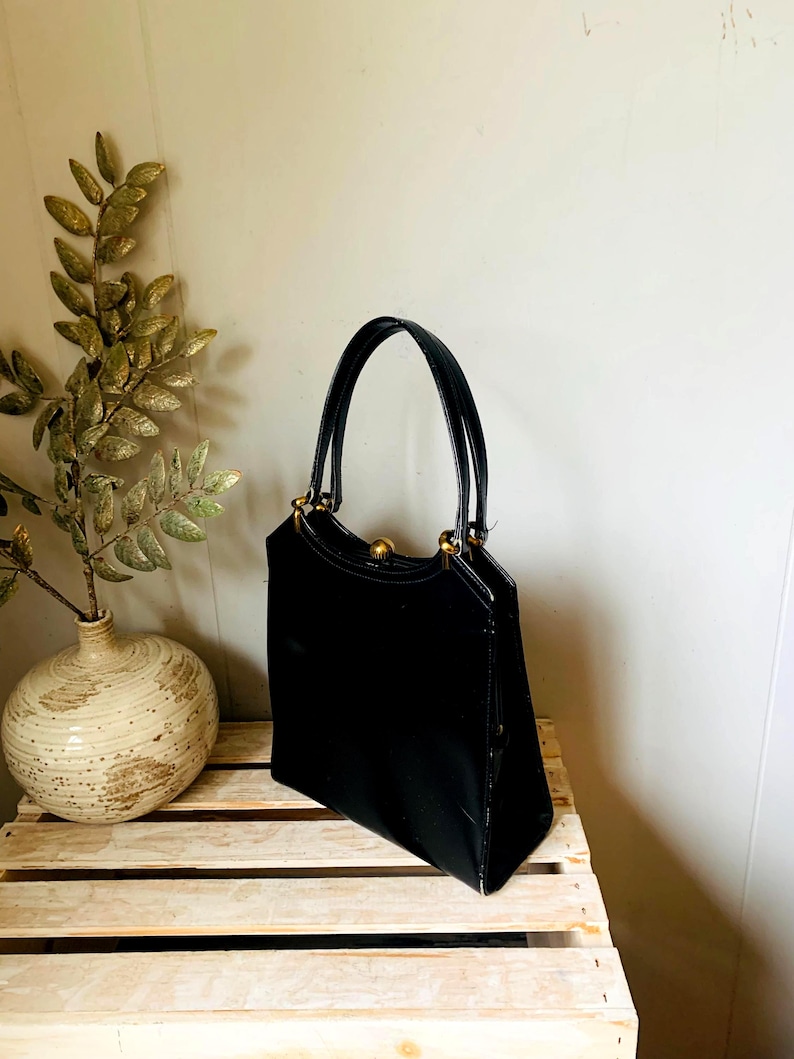 Vintage Dofan Black Leather Handbag Made in France Snap Closure Gold ...