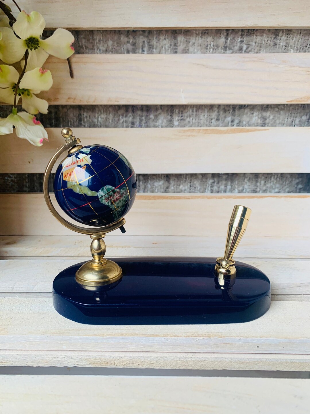 Gemstone Globe and Pen Holder on Base Lapis Lazuli Semi Precious Stones Office Decor - Etsy