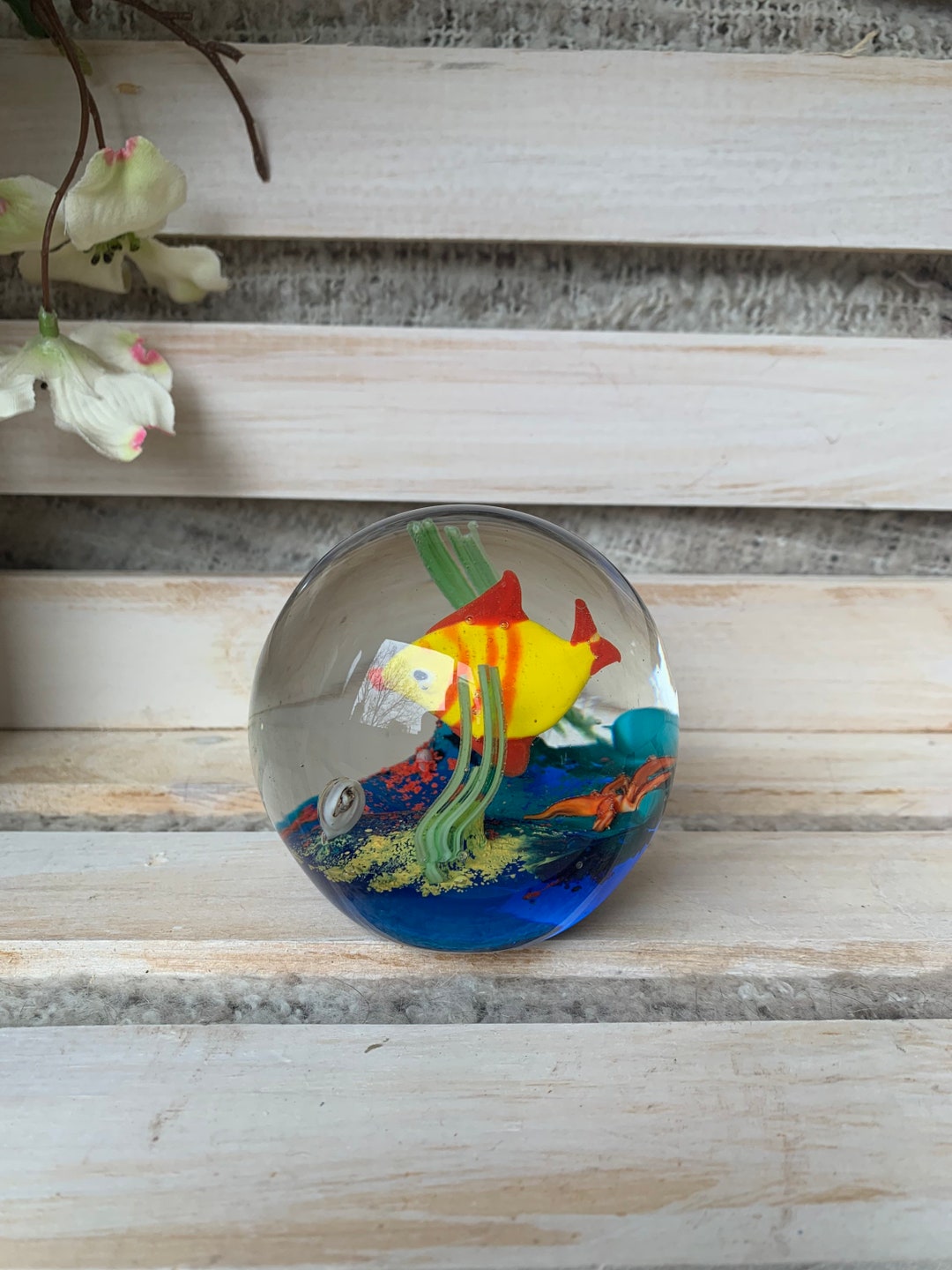 Art Glass Fish Paperweight Ocean Scene Nautical Decor - Etsy