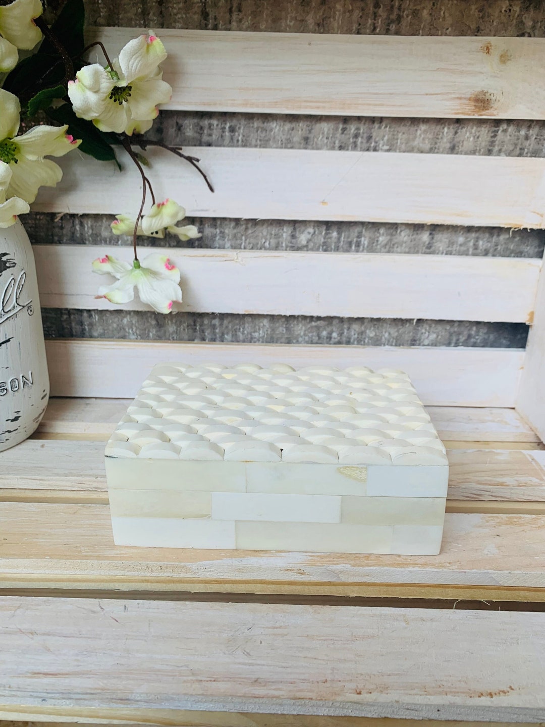 Mosaic White Bone Box Jewelry Trinket Box White Stone - Etsy