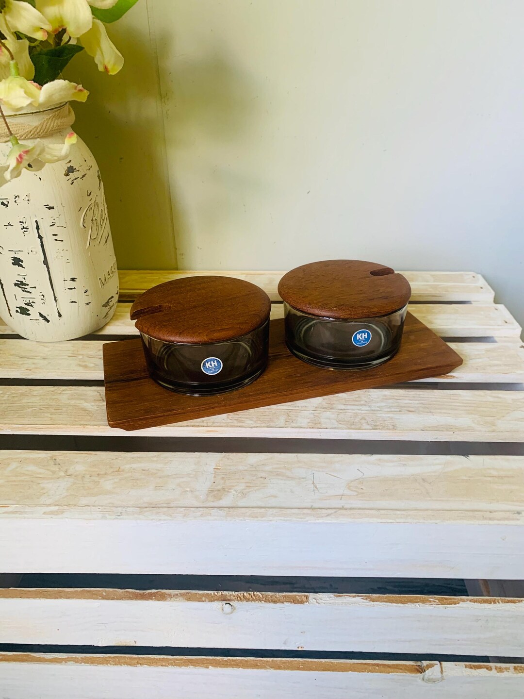 Vintage Karl Homberg Danish Teak & Glass Condiment Set: MCM Luthje ...