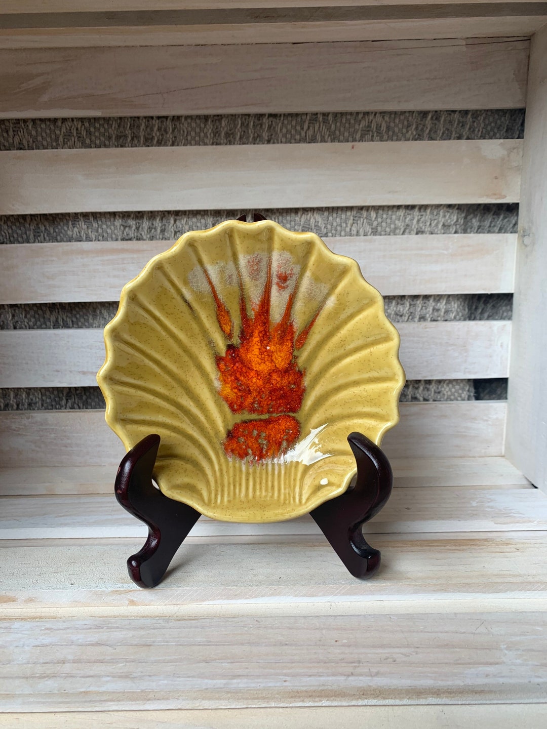 Set of 4 Scallop Shell Plates Pottery Bowl Set Vintage Appetizer Plate ...