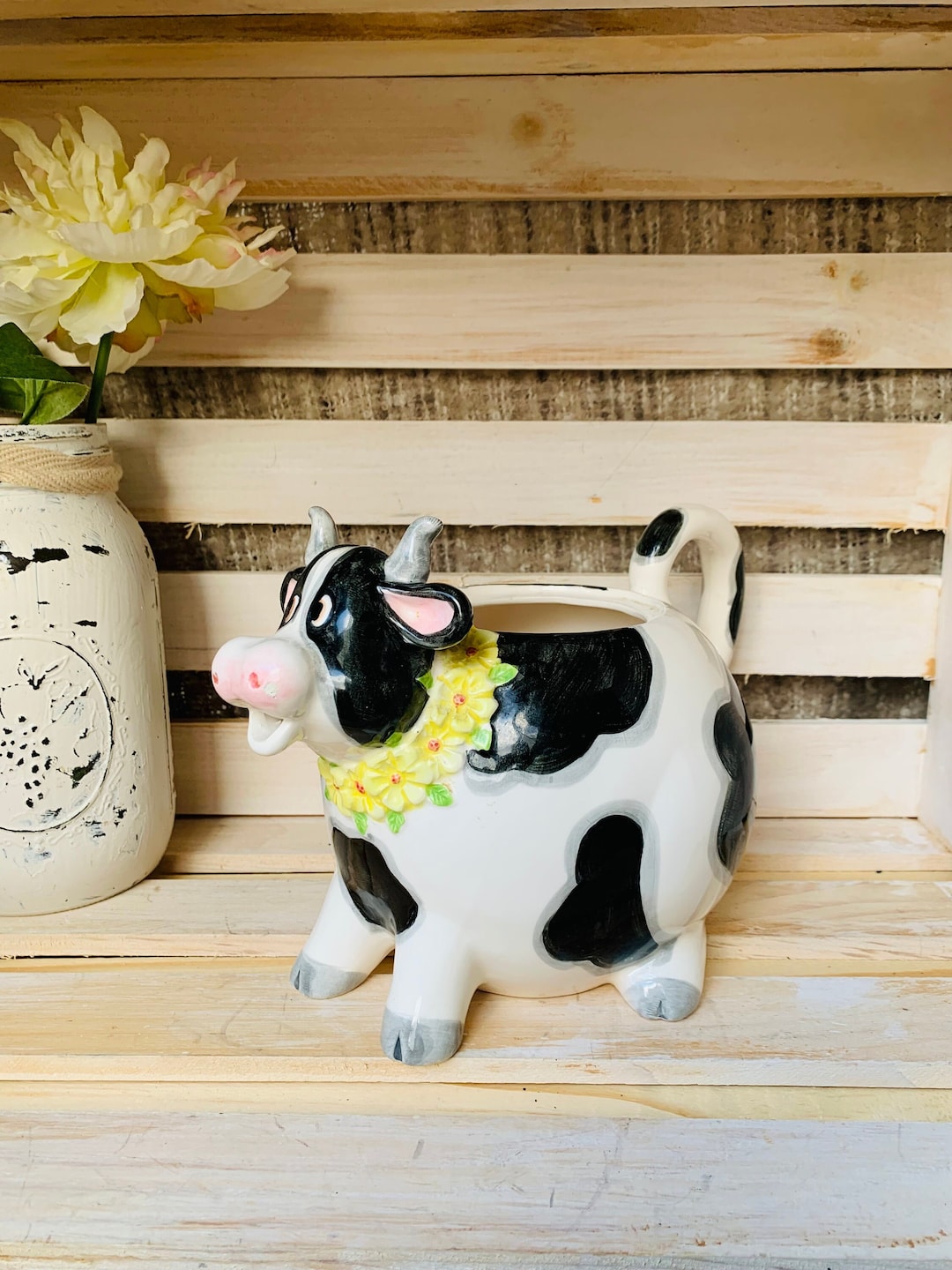 Cow Tea Pot *no Top* Fitz and Floyd Utensil Holder Planter Cow Decor ...