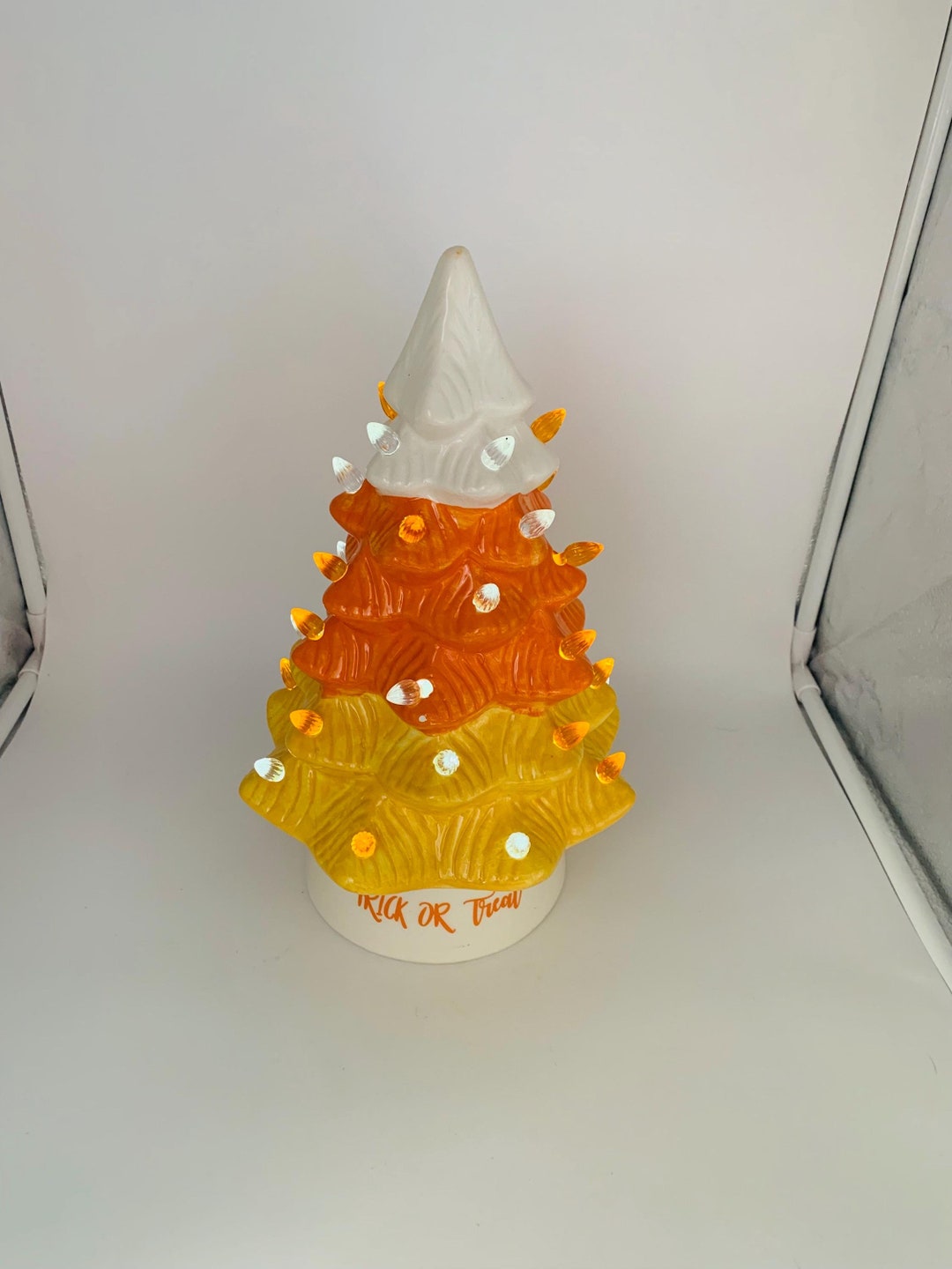 Halloween Ceramic Light up Tree With Bulbs Candy Corn Trick or Treat ...