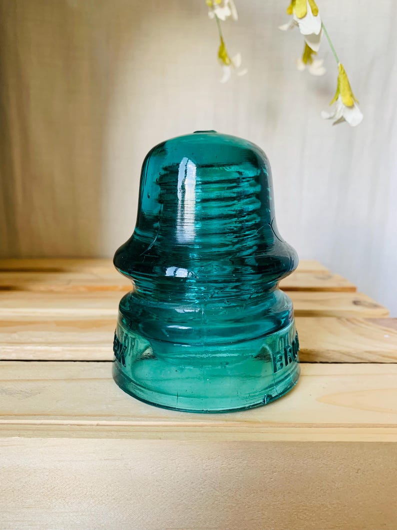 Vintage Teal Blue Glass Telephone Insulator Brookfield New York - Etsy