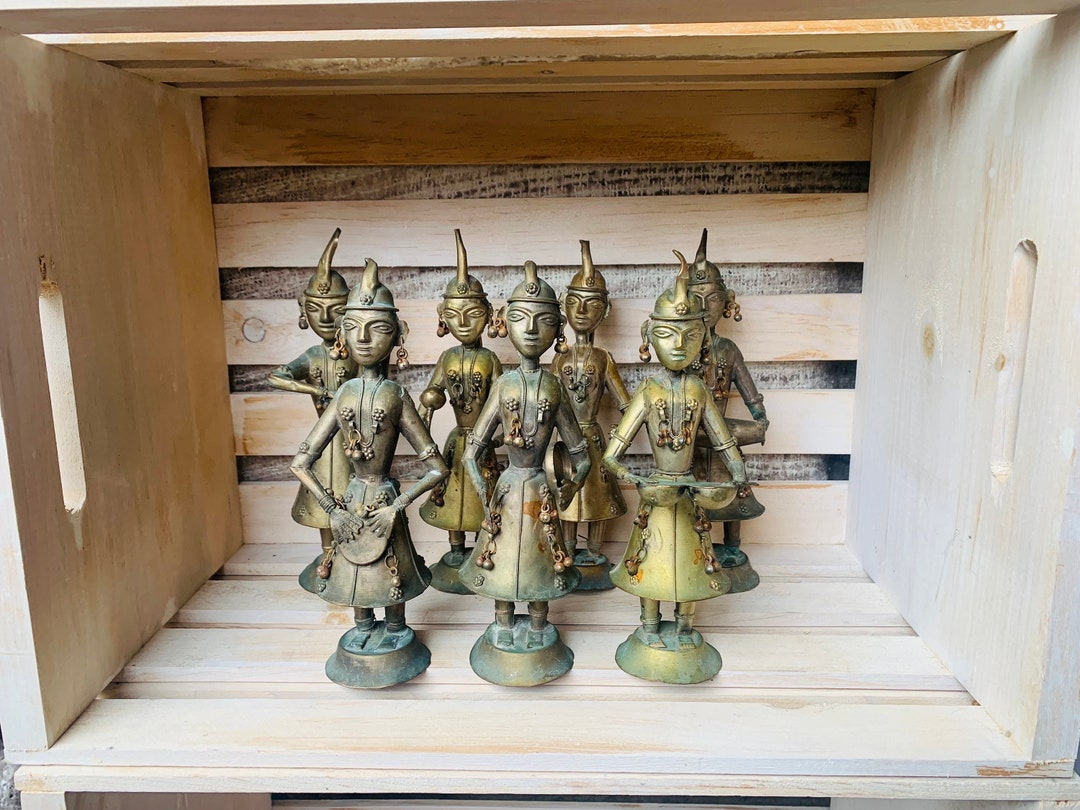 Vintage Musical Figures 7 Hindu Brass Copper Drummers Dancers ...