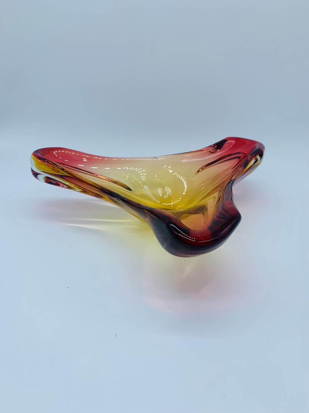Vintage Murano Free Form Art Glass Bowl Pink Cranberry Yellow Gold Bowl ...