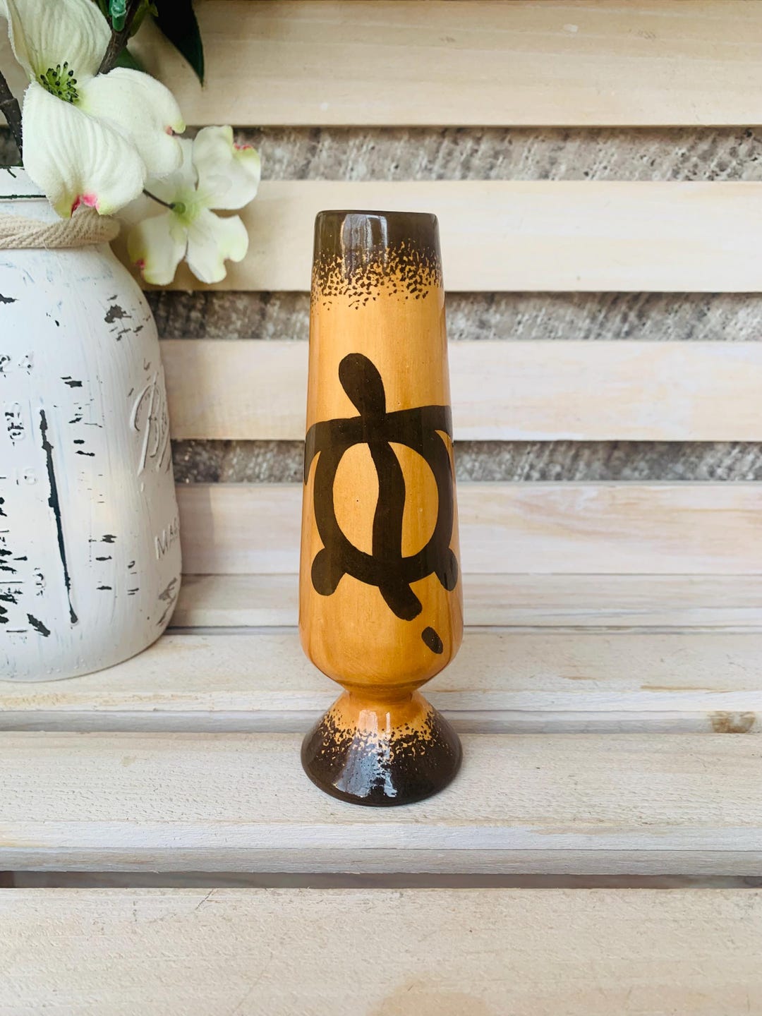 Hawaiian Wood Turtle Vase Slim Bud Vase Hieroglyphics Tortoise - Etsy