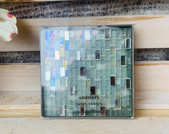 Pier One Set of 4 Glass Iridescent Subway Tile Coasters in Box Barware ...
