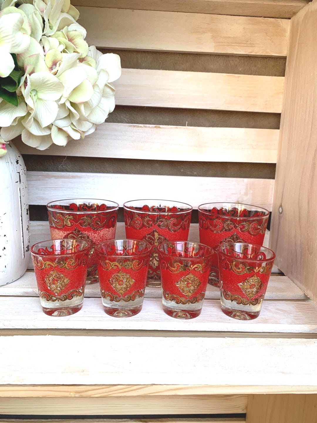 Vintage Culver Starlyte Glasses, 22K Gold Red Baroque Barware Set - Etsy