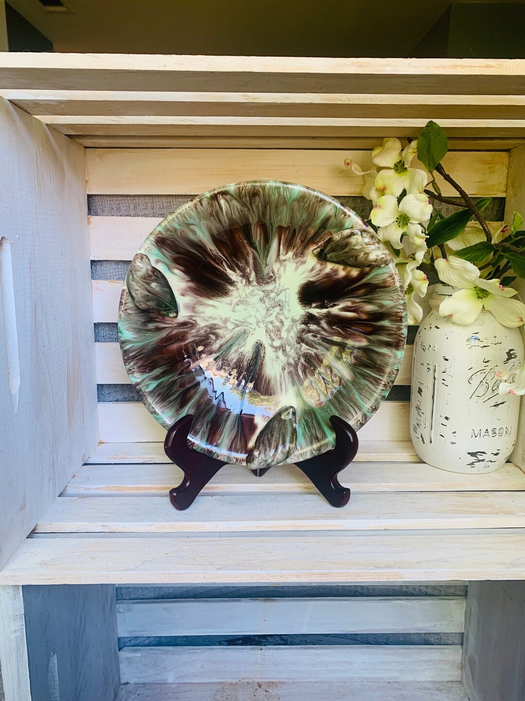 Vintage German Drip Glaze Bowl Majolica Green Blue Jasba Marked 1977/22 ...