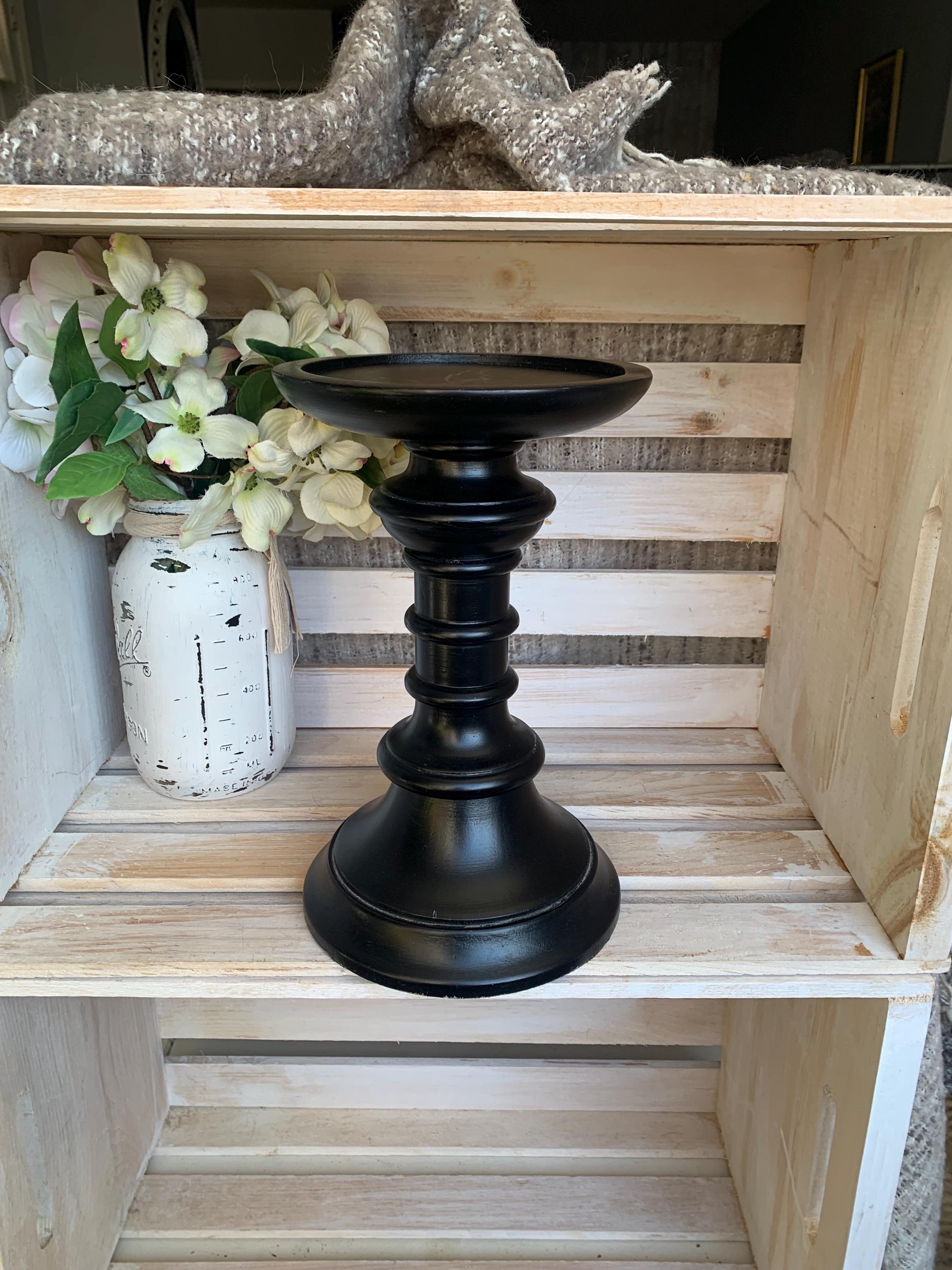 Pottery Barn Pillar Candle Holder Wood Black 10” Rustic Home Decor - Etsy