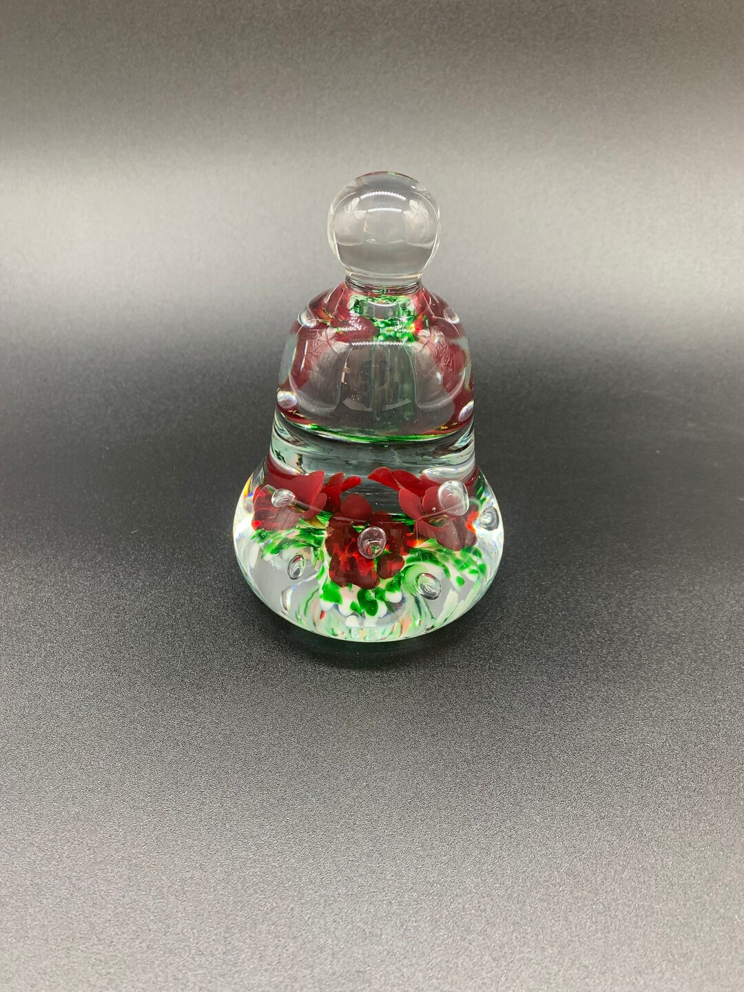 Vintage Paperweight Christmas Bell Crystal Glass Joe Rice Art Glass Red ...