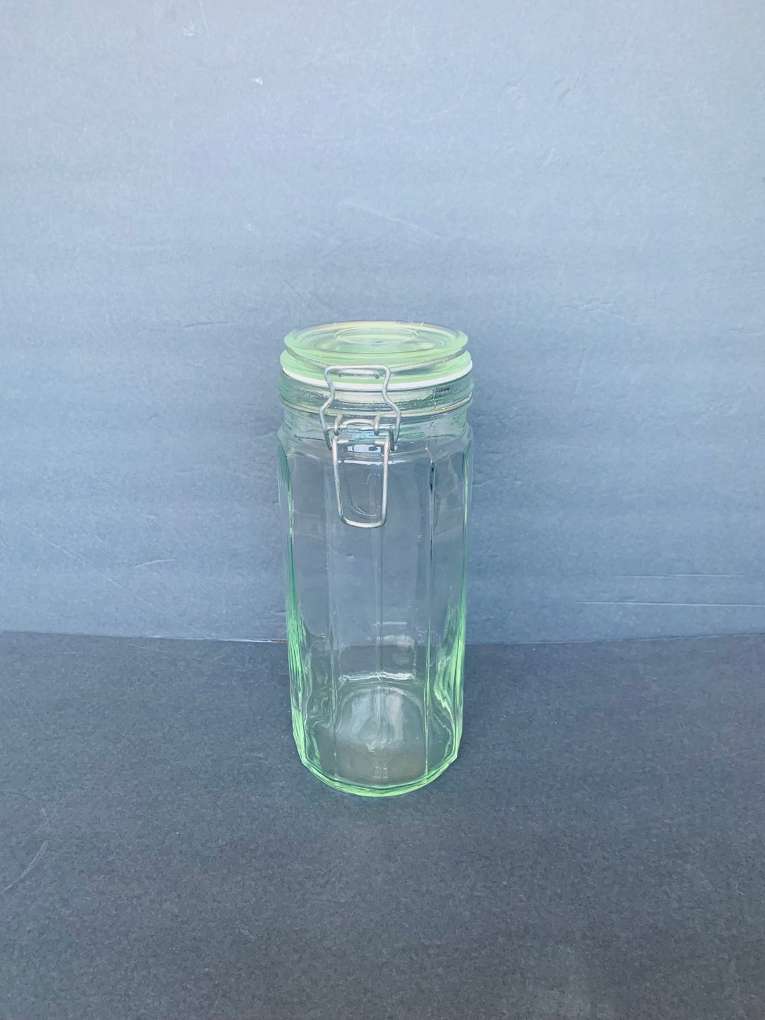Aqua Tall Glass Ribbed Canister Bale Top Kitchen Storage - Etsy