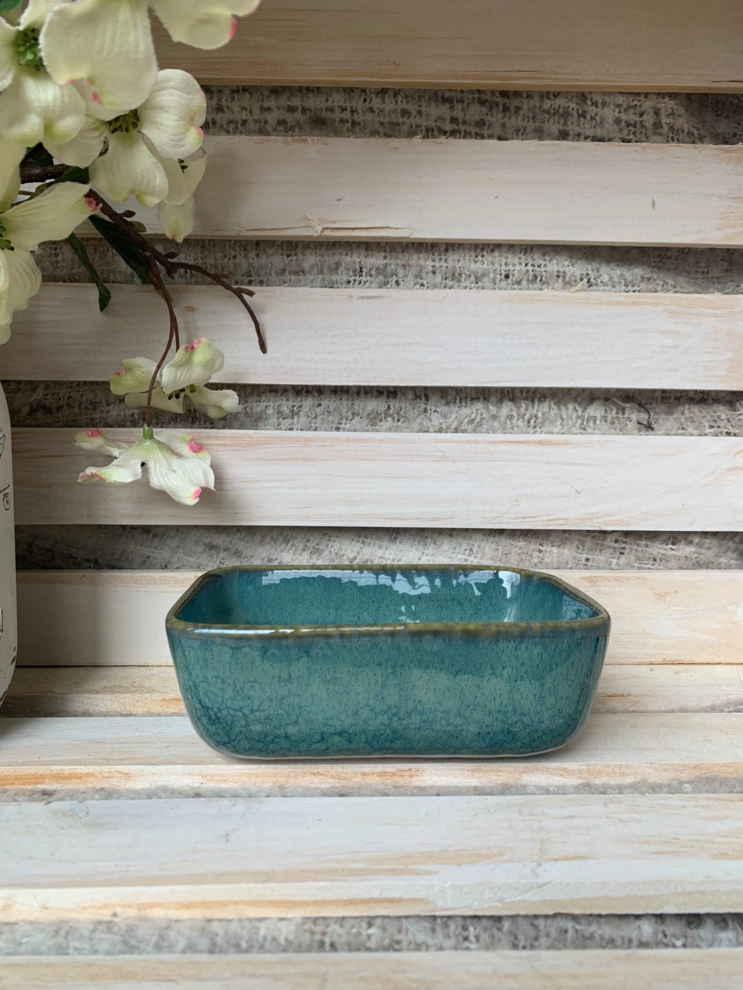 Blue Rectangular Pottery Planter Catch All Dish Jewelry Holder - Etsy
