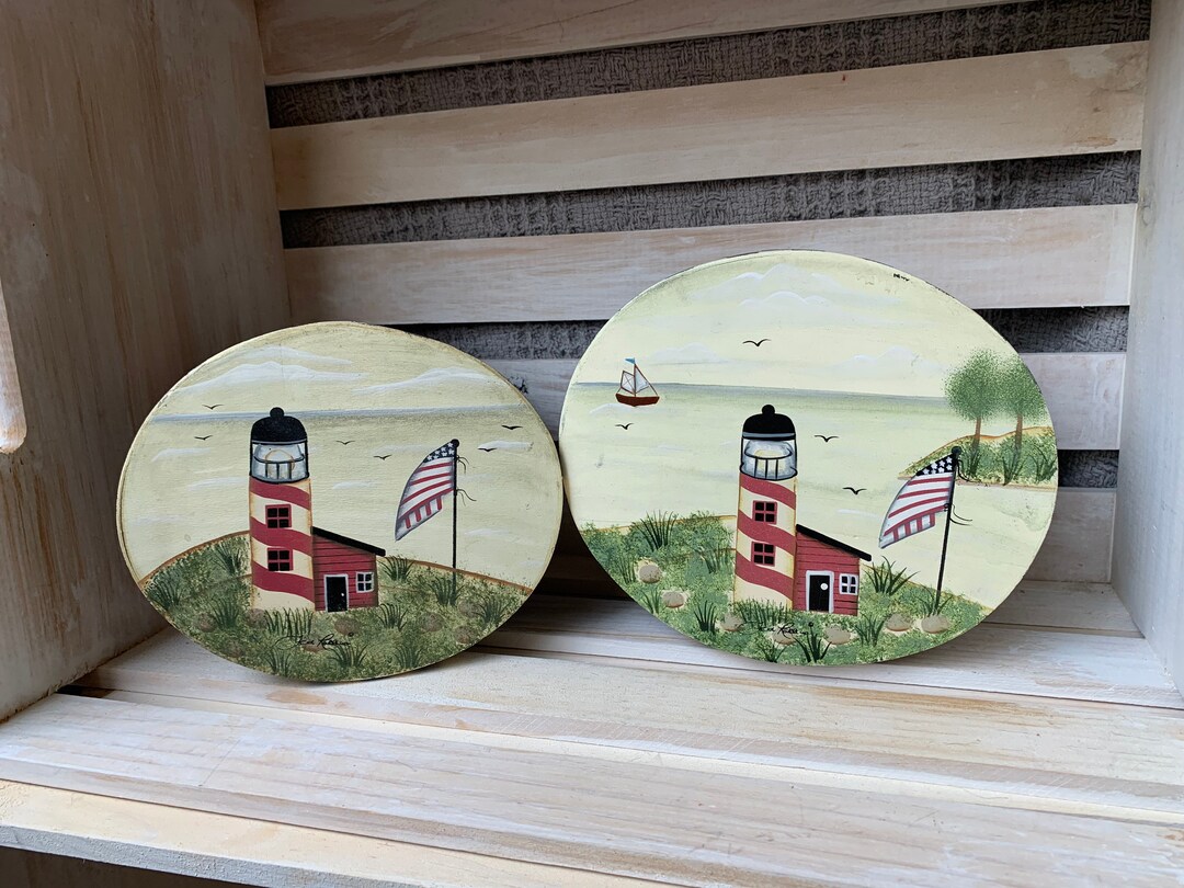Oval Nesting Boxes, Set of Folk Art Boxes, Barn Decor Nautical Decor ...