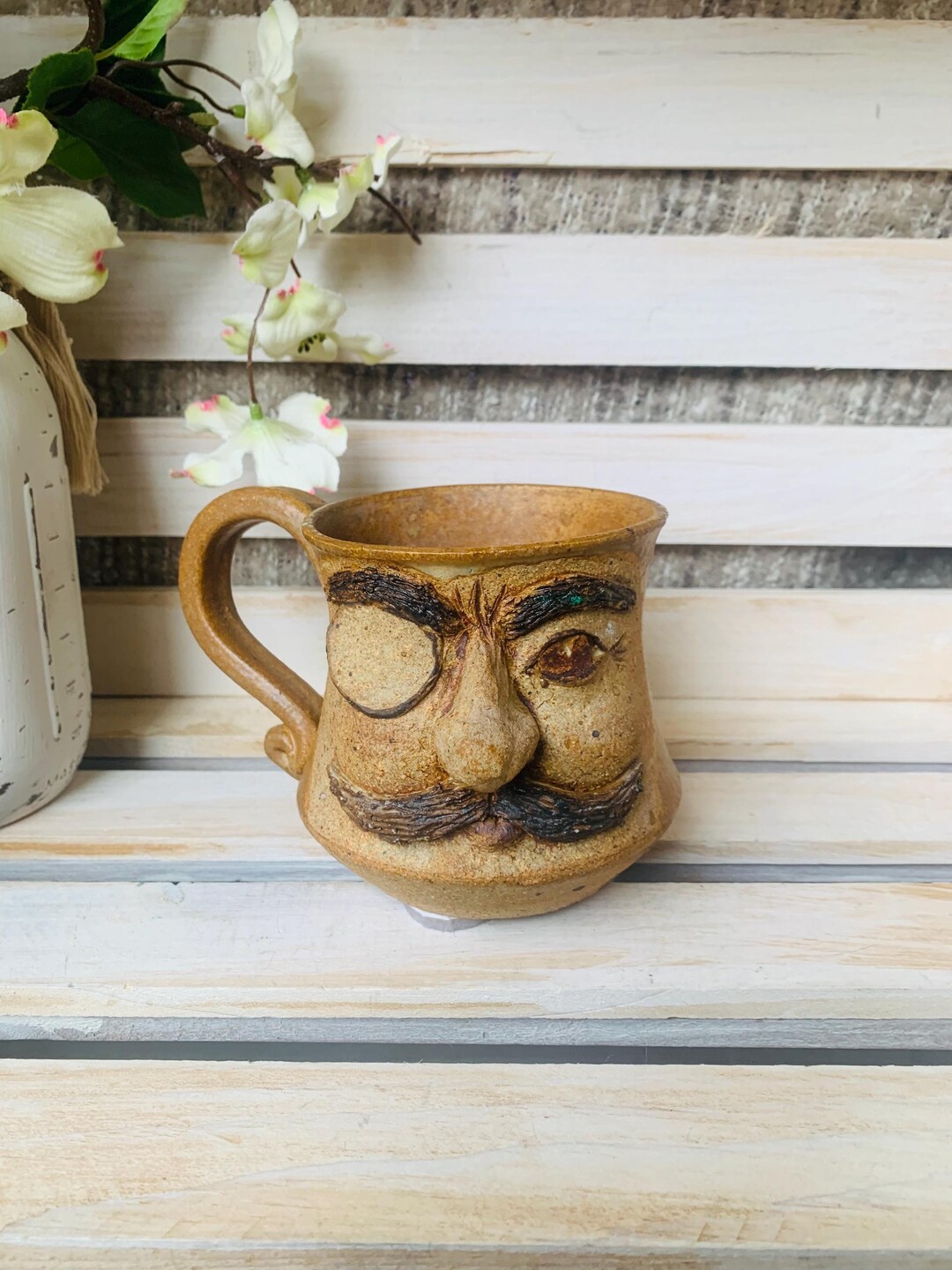 Ugly Funny Face Art Pottery Mug Man With Monocole Mustache Studio ...