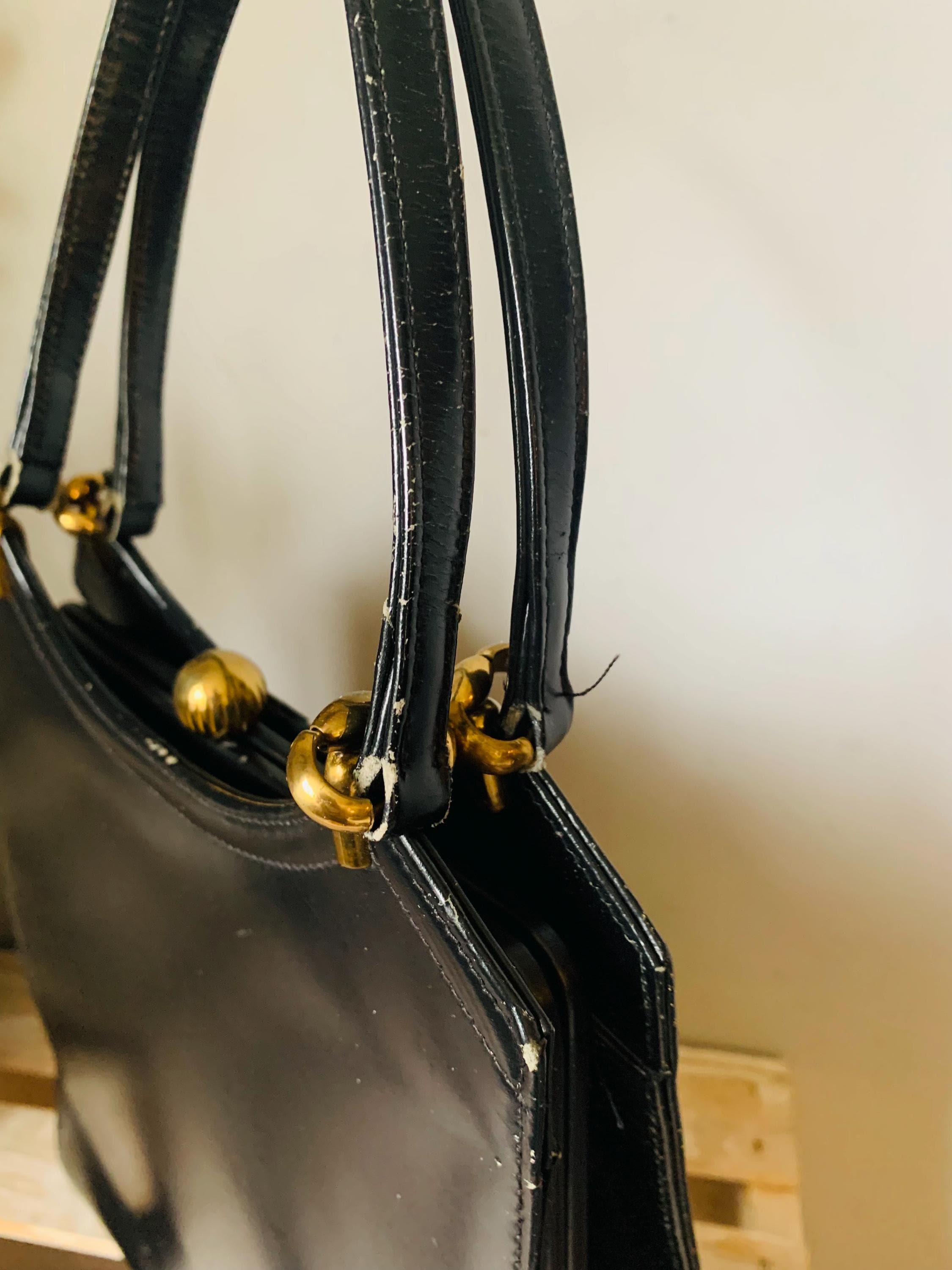 Vintage Dofan Black Leather Handbag Made in France Snap Closure Gold ...