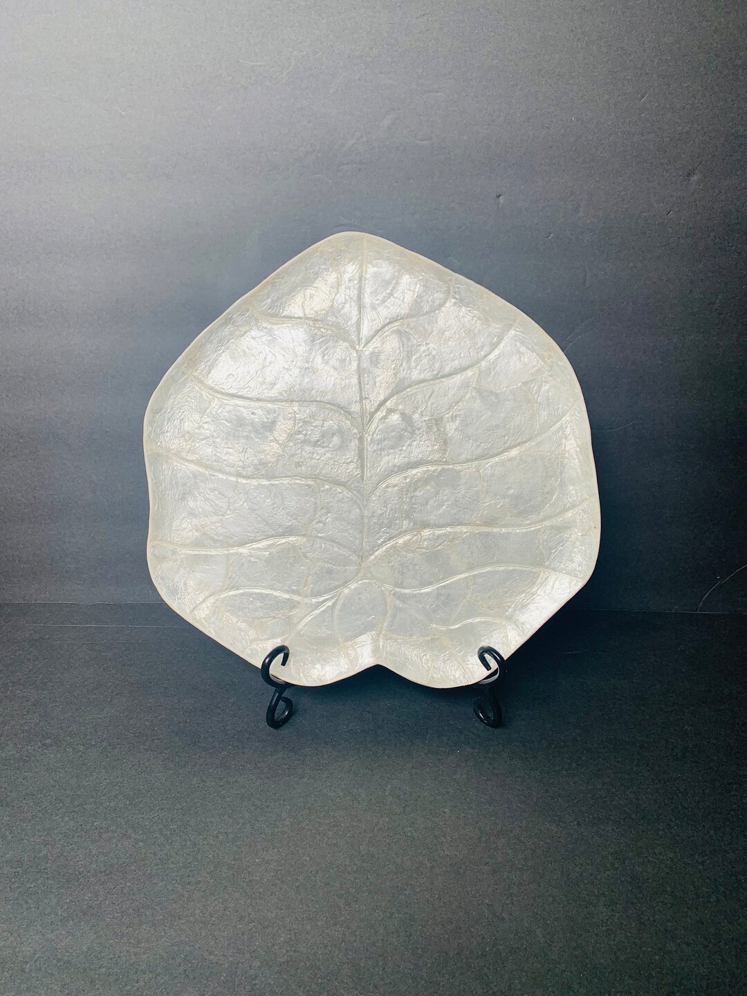 Vintage Capiz Shell Tray Large Serving Platter Leaf Shaped 1970's Decor ...