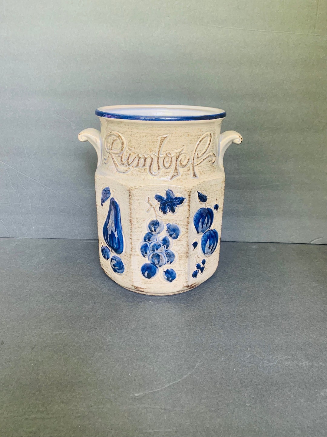 Rumtopf Crock Scheurich West Germany Salt Glaze Blue Fruit Pattern ...