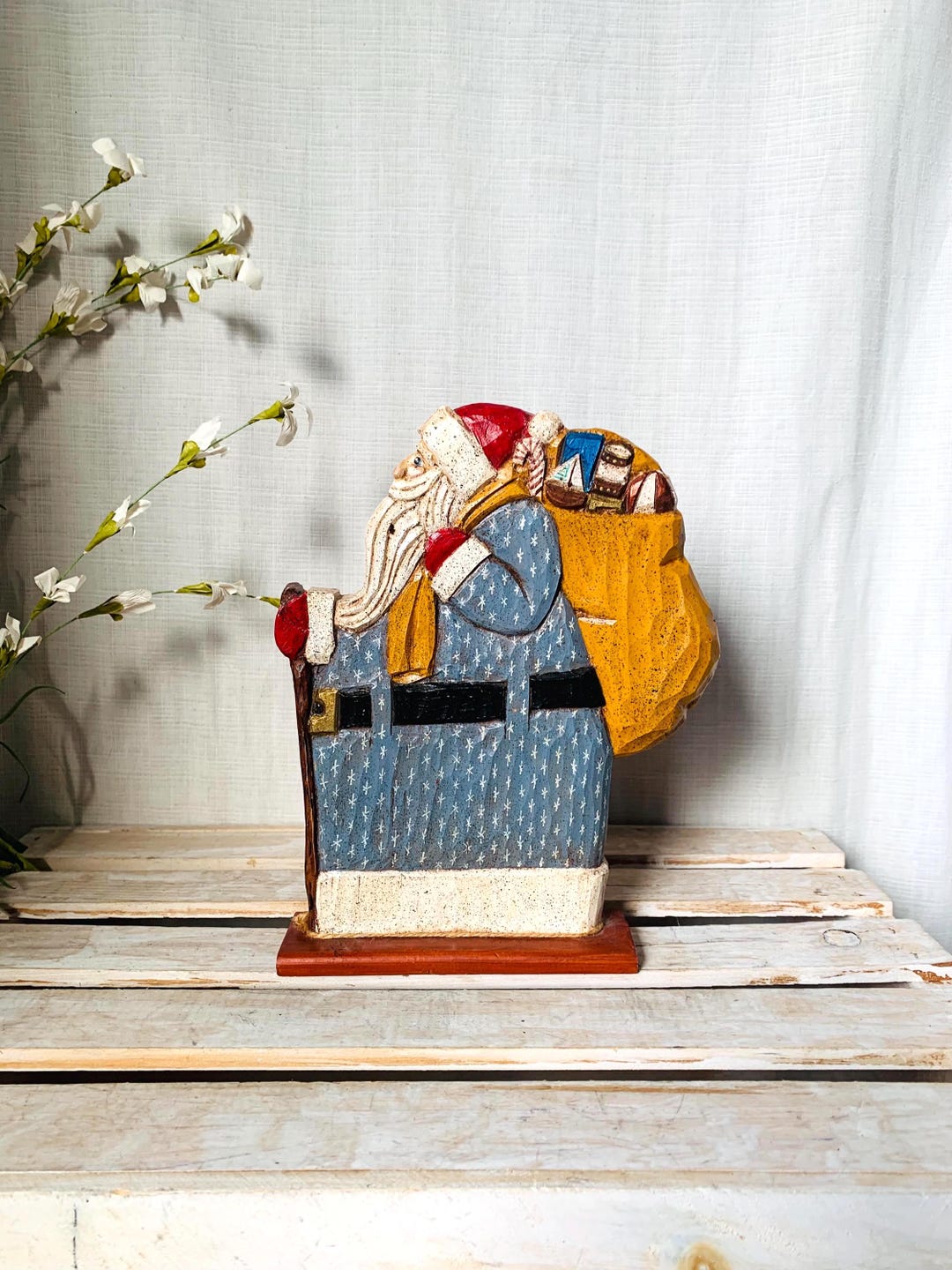 Hand Carved Folk Art Santa, Signed Christmas Decor - Etsy