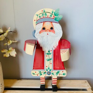 Folk Art Santa Wood Moveable Arms Vintage Christmas Display Hand ...
