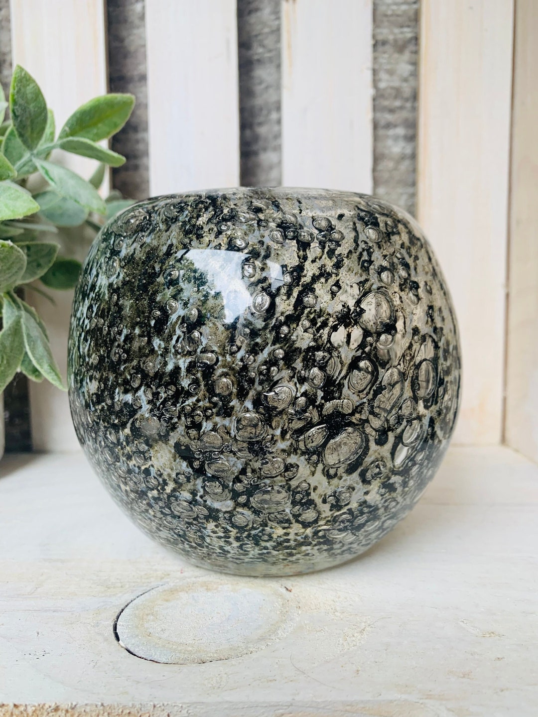 Black Splatter Glass Vase Round Speckled Glass Tea Light Holder - Etsy