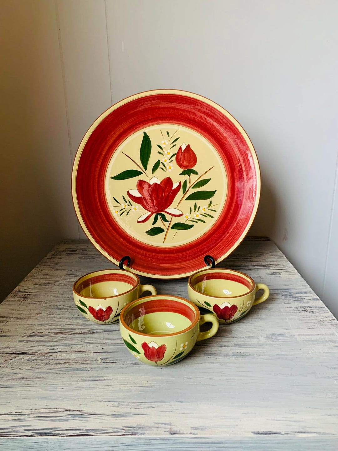 Vintage Stangl Magnolia Chop Plate and Coffee Cups Set - Etsy