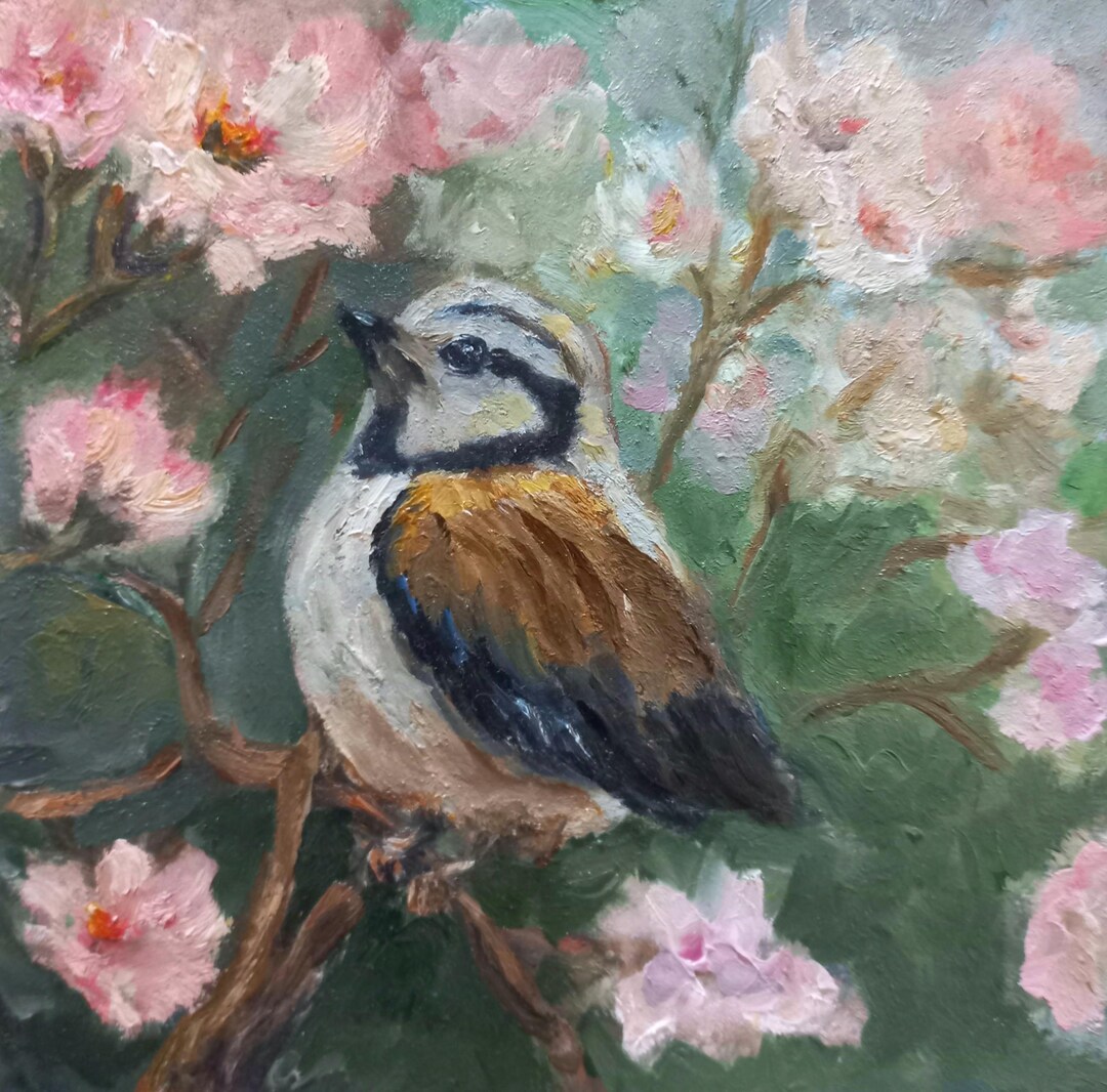 Bird Painting Original Art Small Bird on Branch Oil Painting - Etsy