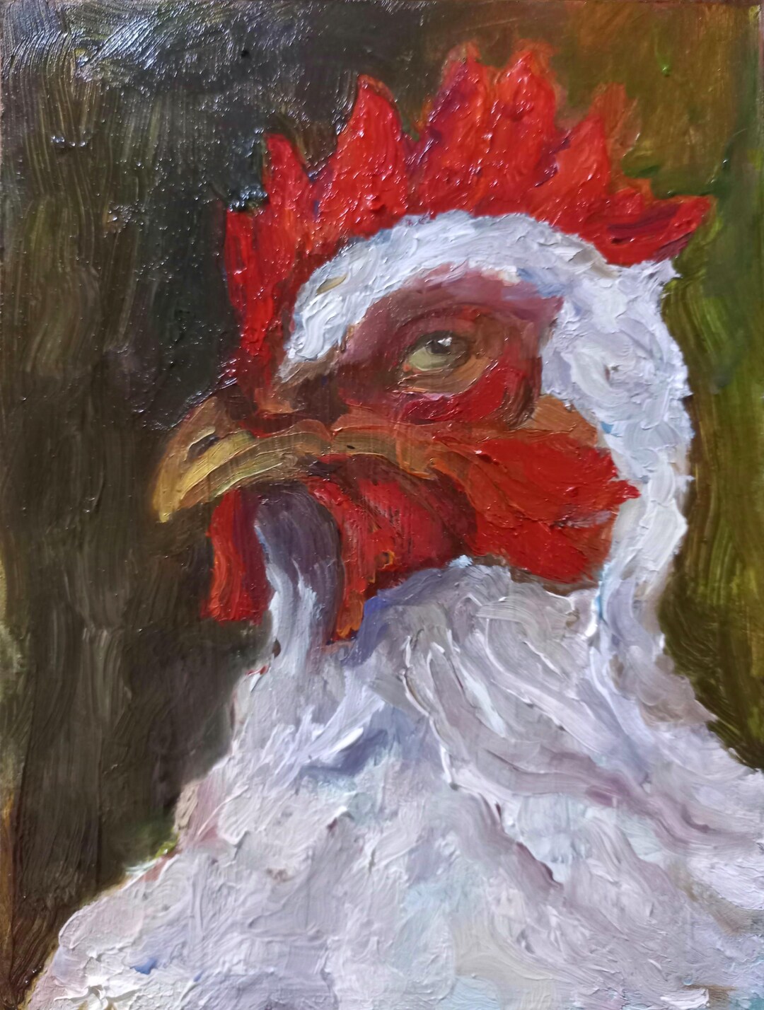 Chicken Oil Painting White Chicken Portrait Art Farm Animals Wall Art 7 ...