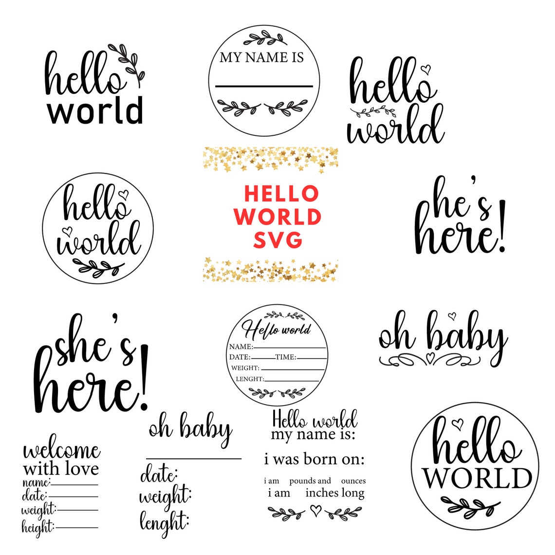 Baby Announcement Svg Baby Stat Sign Svg Hello World Svg Welcome Baby ...
