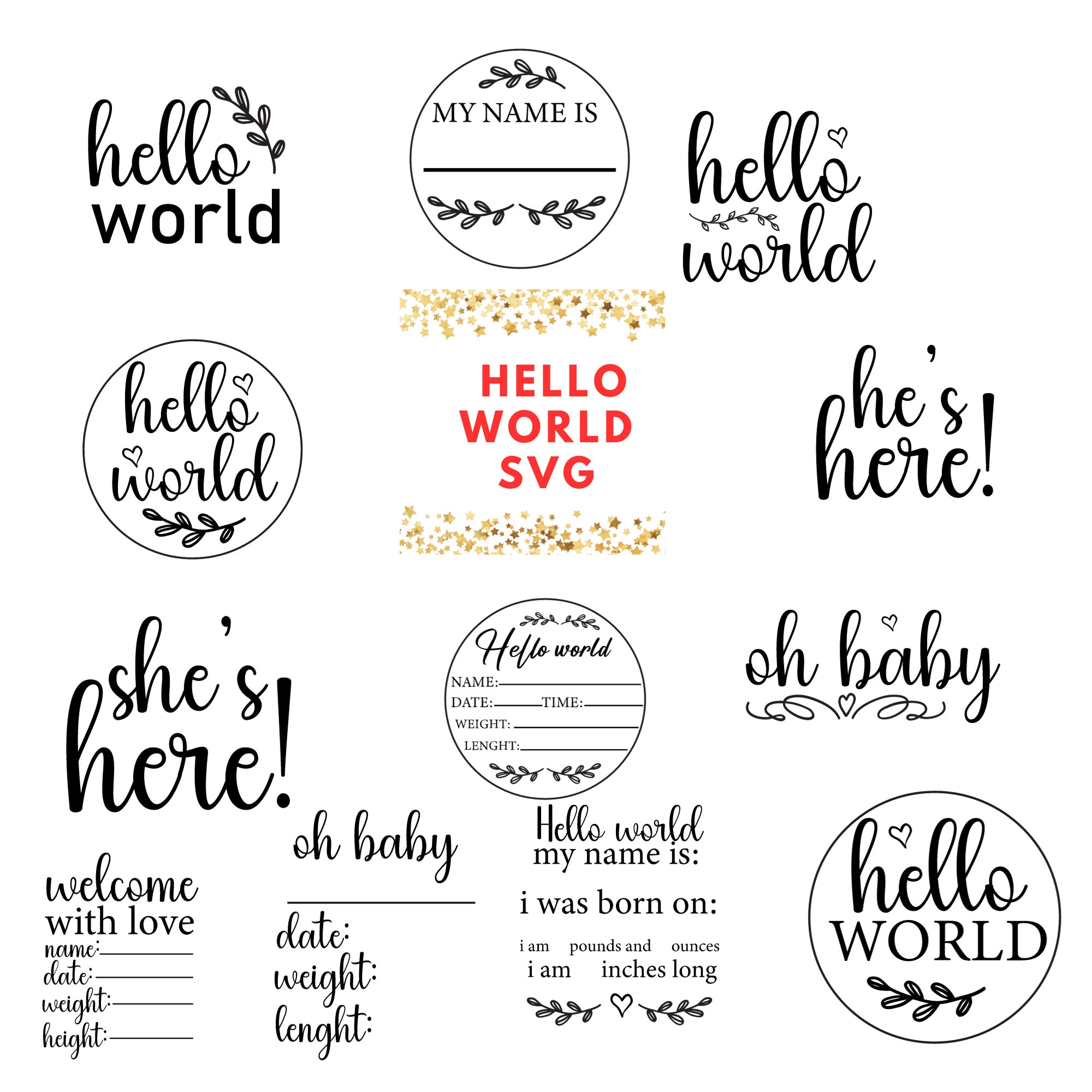 Baby Announcement Svg Baby Stat Sign Svg Hello World Svg Welcome Baby ...