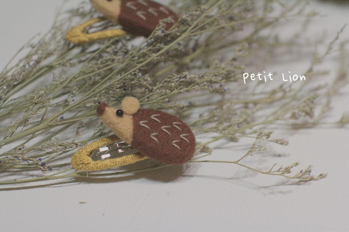 Baby Hair Clip Hedgehog HAND MADE Wool Hair Clip Toddler Girl and Adult ...