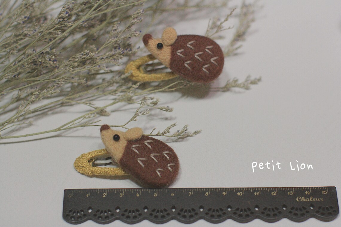 Baby Hair Clip Hedgehog HAND MADE Wool Hair Clip Toddler Girl and Adult ...