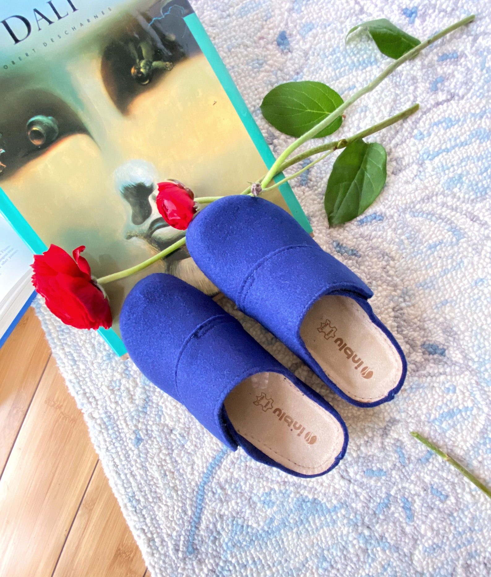 Womens Scandinavian Felt Clogs, Blue Color, Boho-style Slippers, Retro ...