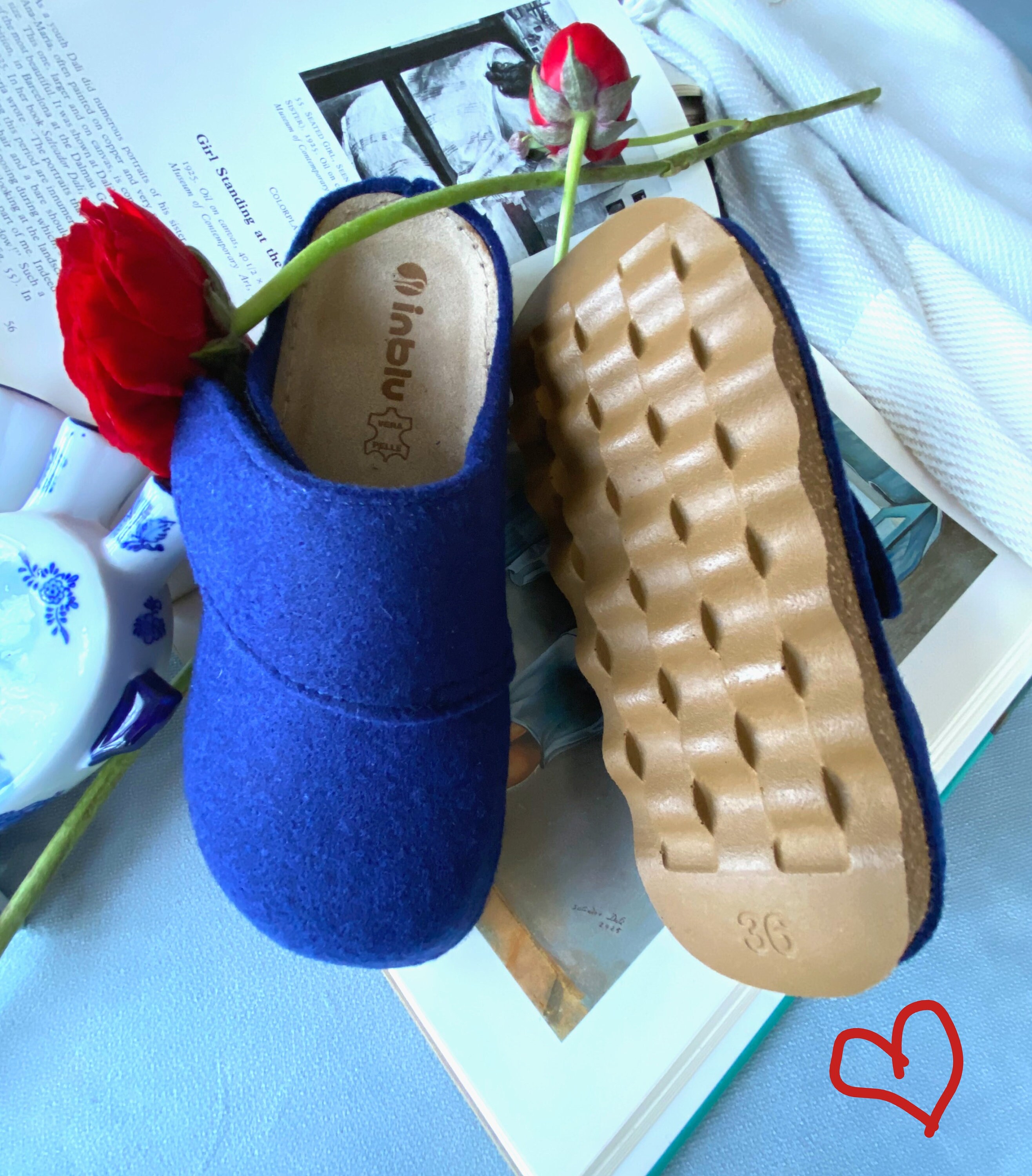 Womens Scandinavian Felt Clogs, Blue Color, Boho-style Slippers, Retro ...