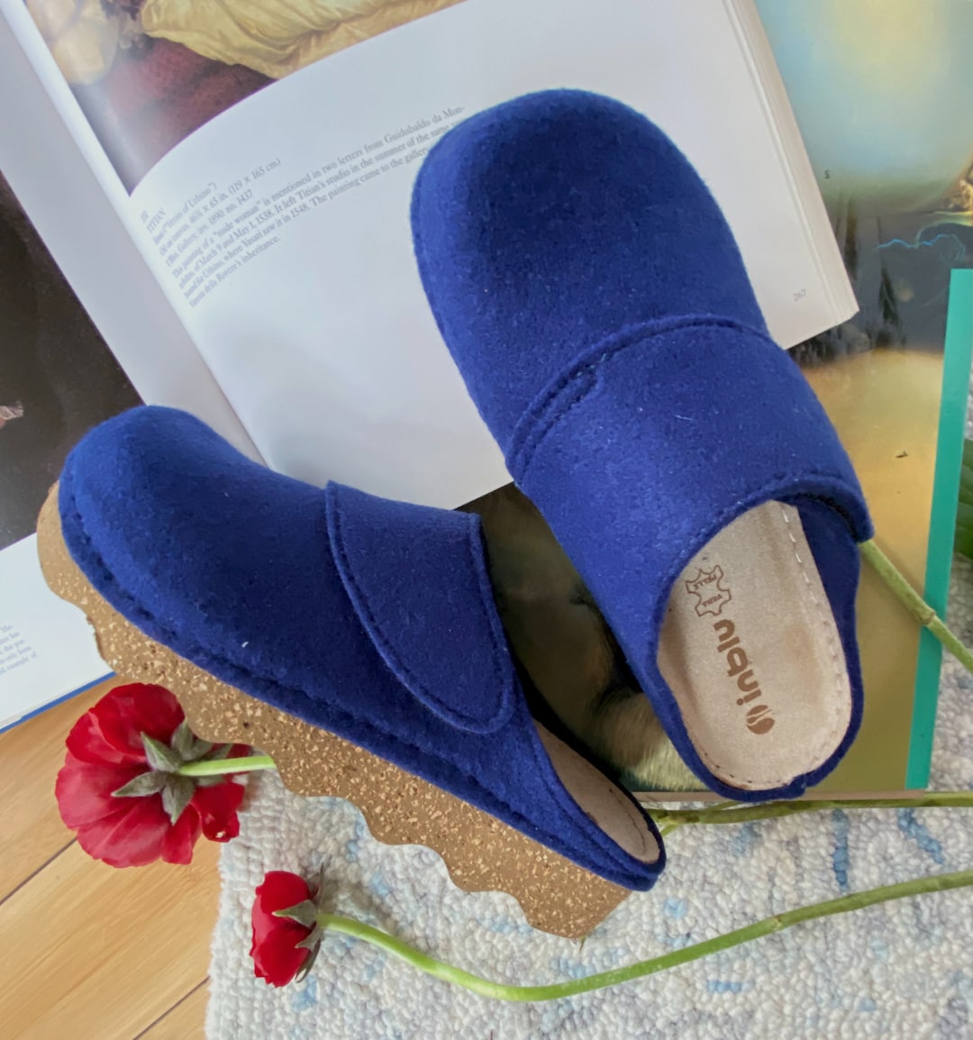 Womens Scandinavian Felt Clogs, Blue Color, Boho-style Slippers, Retro ...