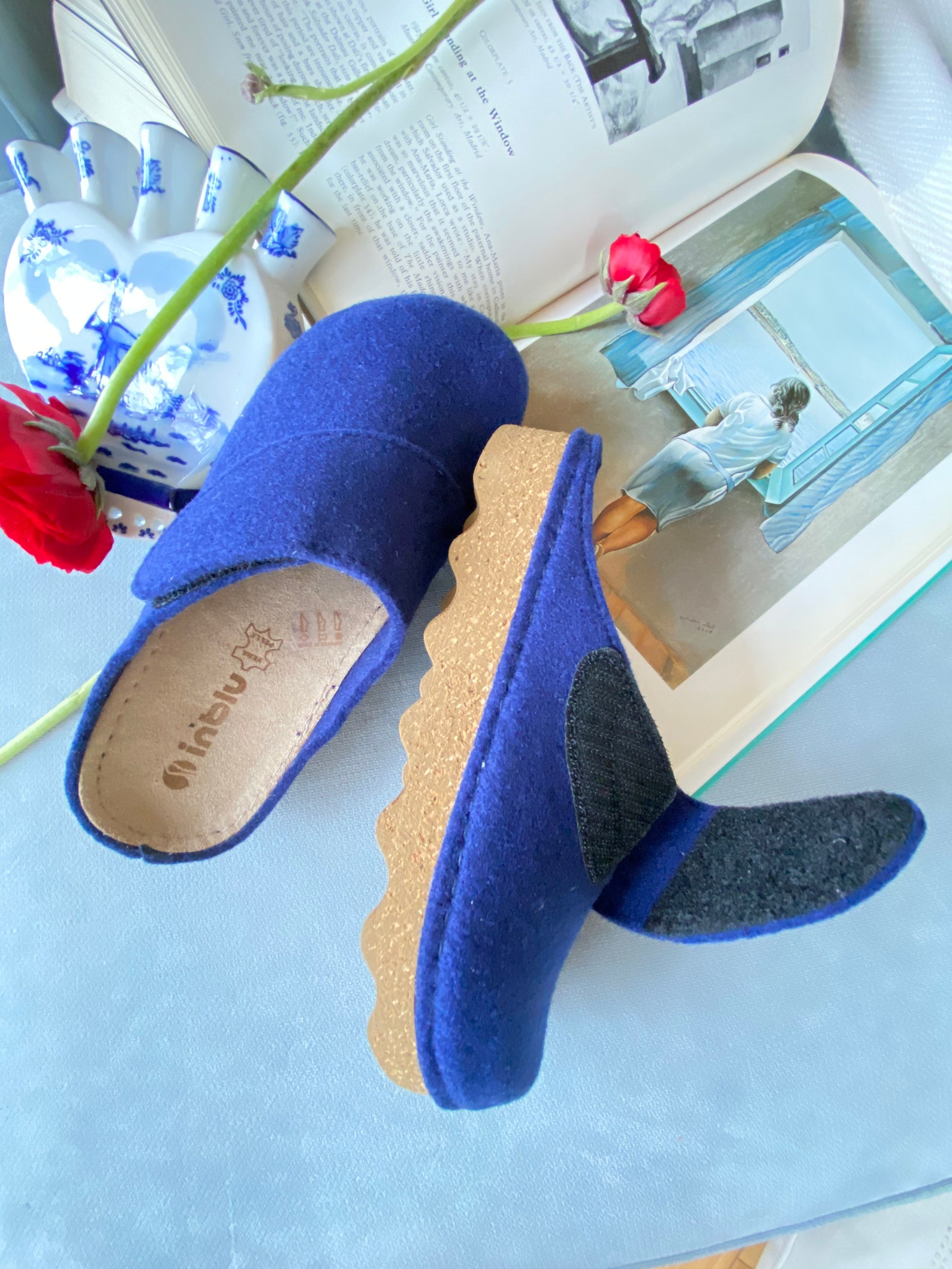 Womens Scandinavian Felt Clogs, Blue Color, Boho-style Slippers, Retro ...
