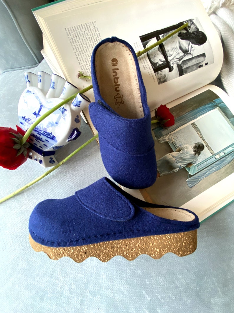 Womens Scandinavian Felt Clogs, Blue Color, Boho-style Slippers, Retro ...