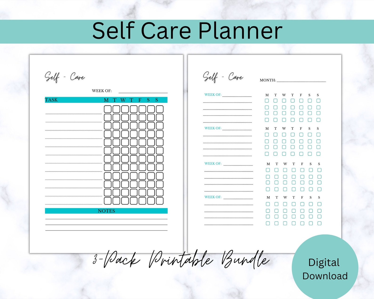 Self Care Checklist- Mindfulness Planner, Exercise Planner, Water ...