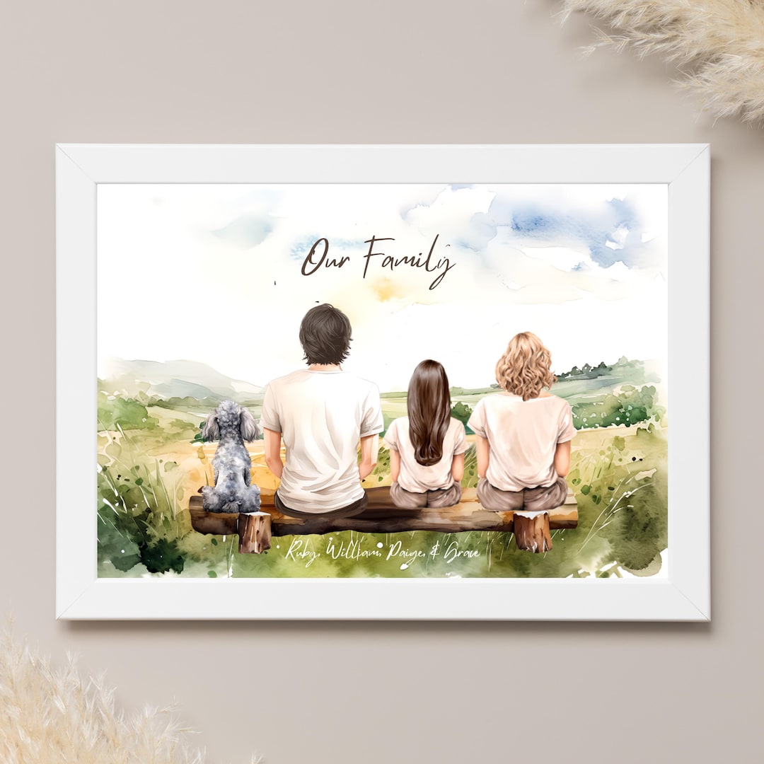 Family Print, Personalised Family Print With Dog, Canvas Family Dog ...