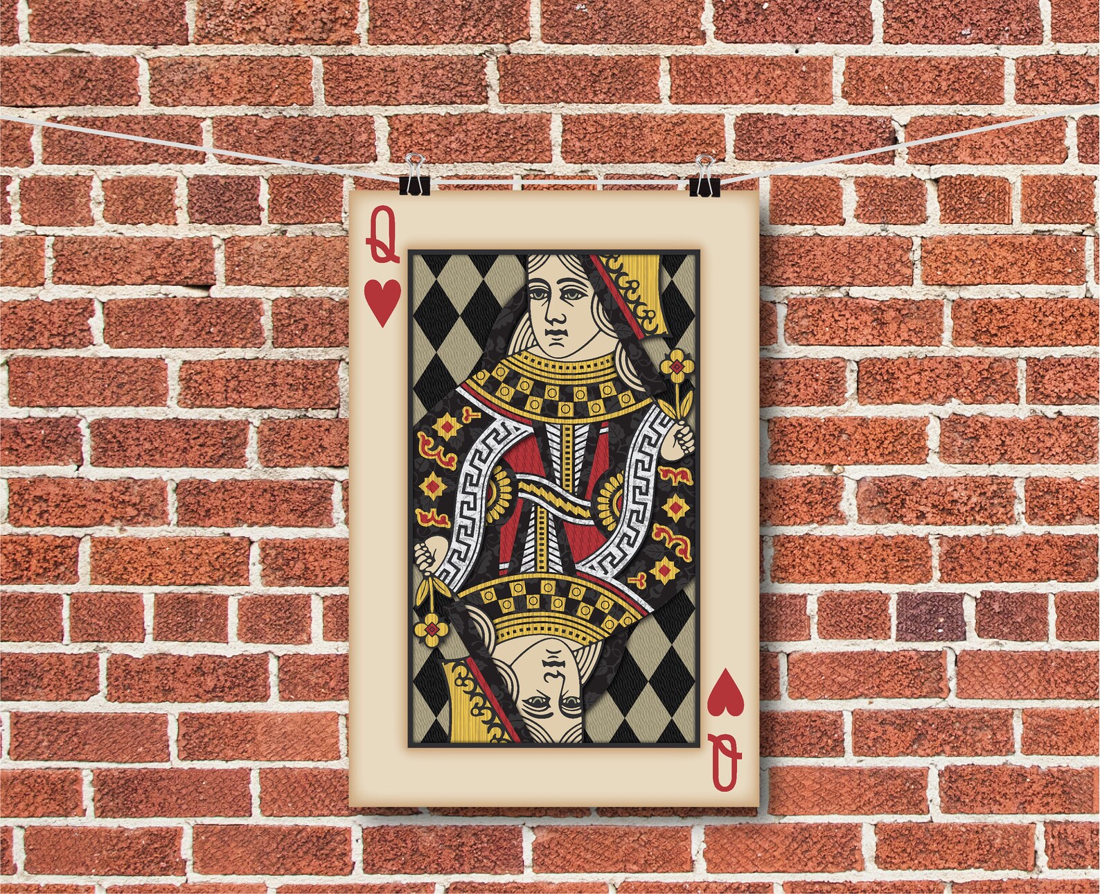 Playing Card Wall Art, Playing Card Print, Man Cave Decor, "queen of ...