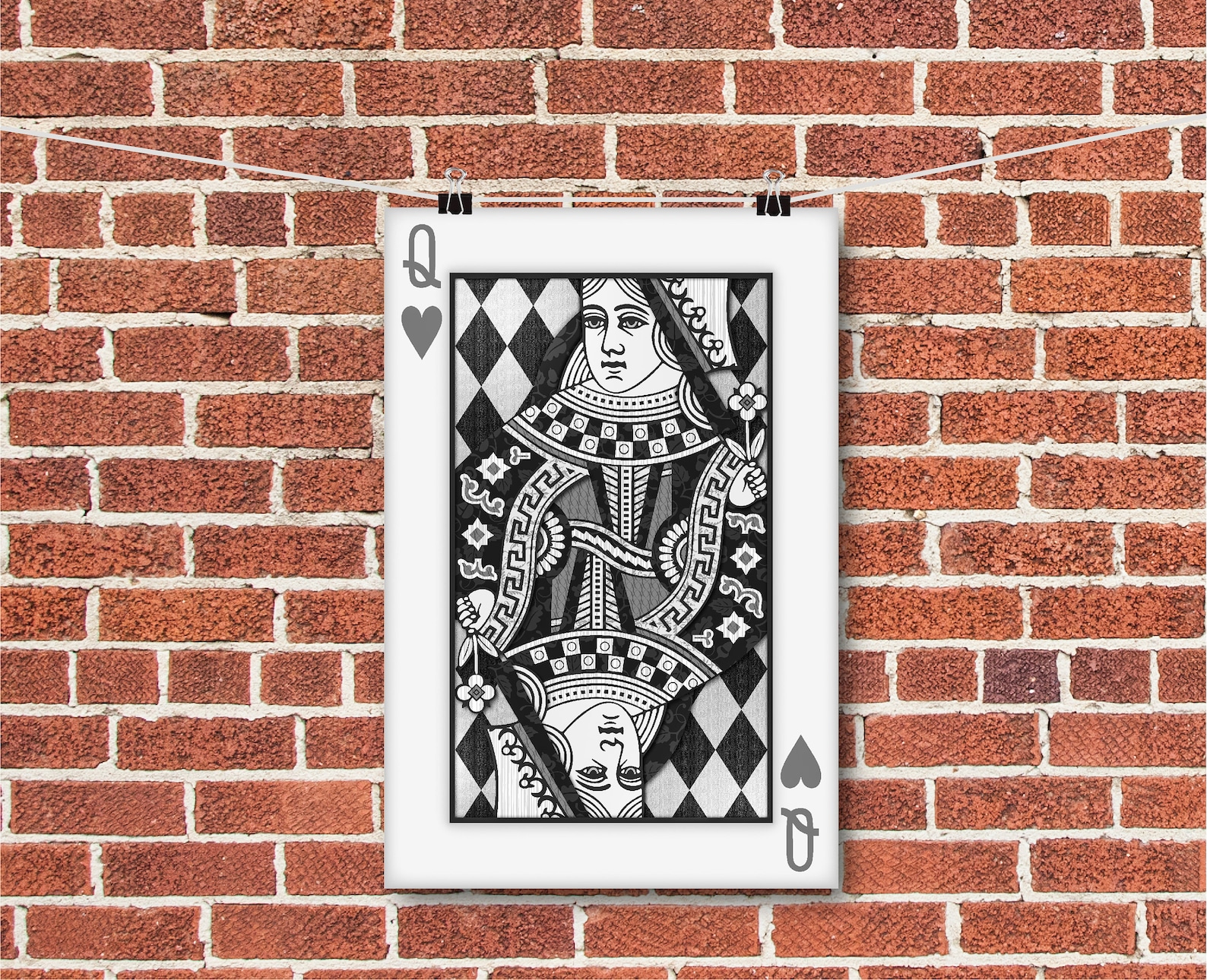 Playing Card Wall Art, Playing Card Print, Man Cave Decor, "queen of ...