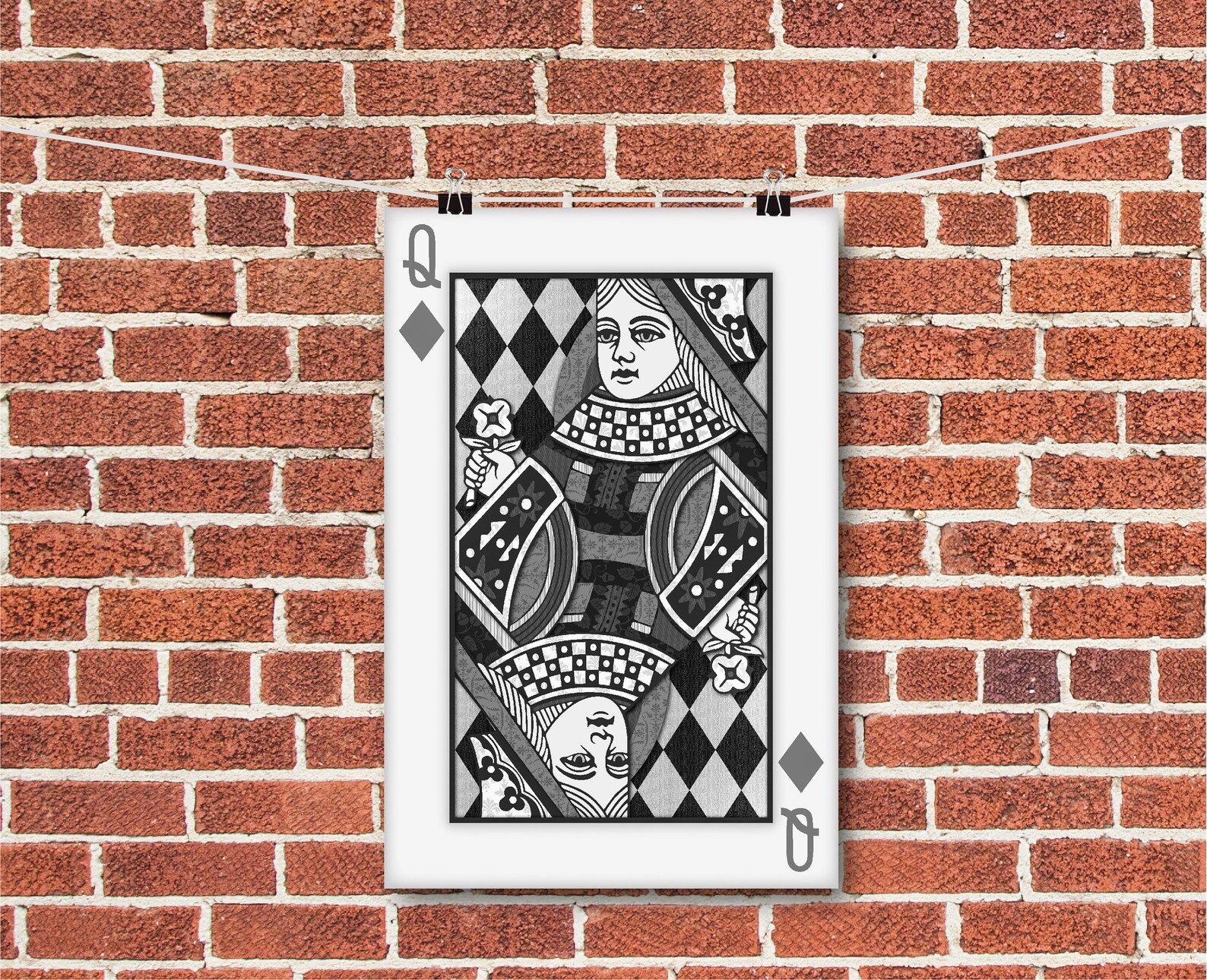Playing Card Wall Art, Playing Card Print, Man Cave Decor, queen of ...