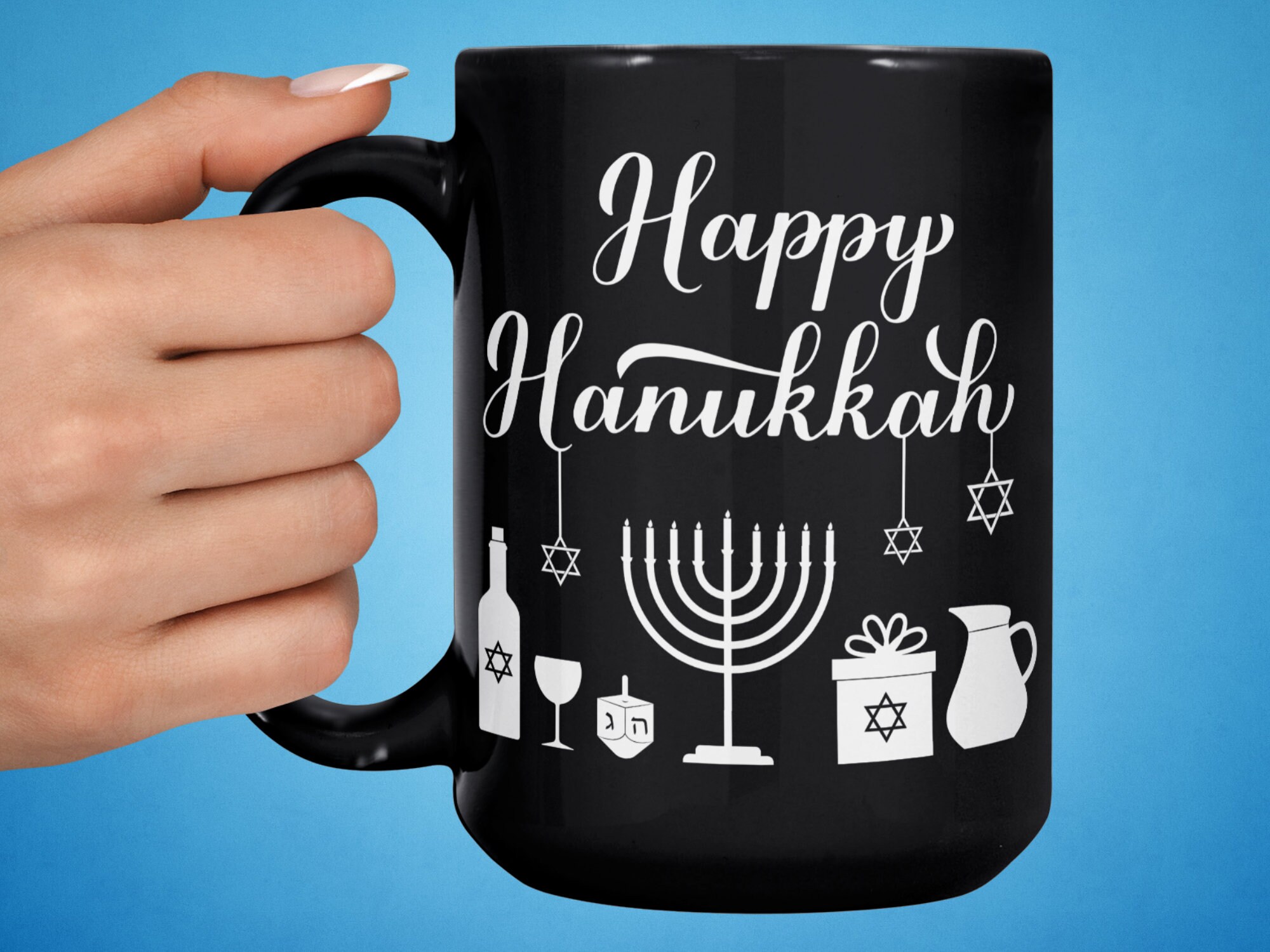 Happy Hanukkah Mugs Hanukkah Gifts Jewish Mug Illustrated | Etsy UK