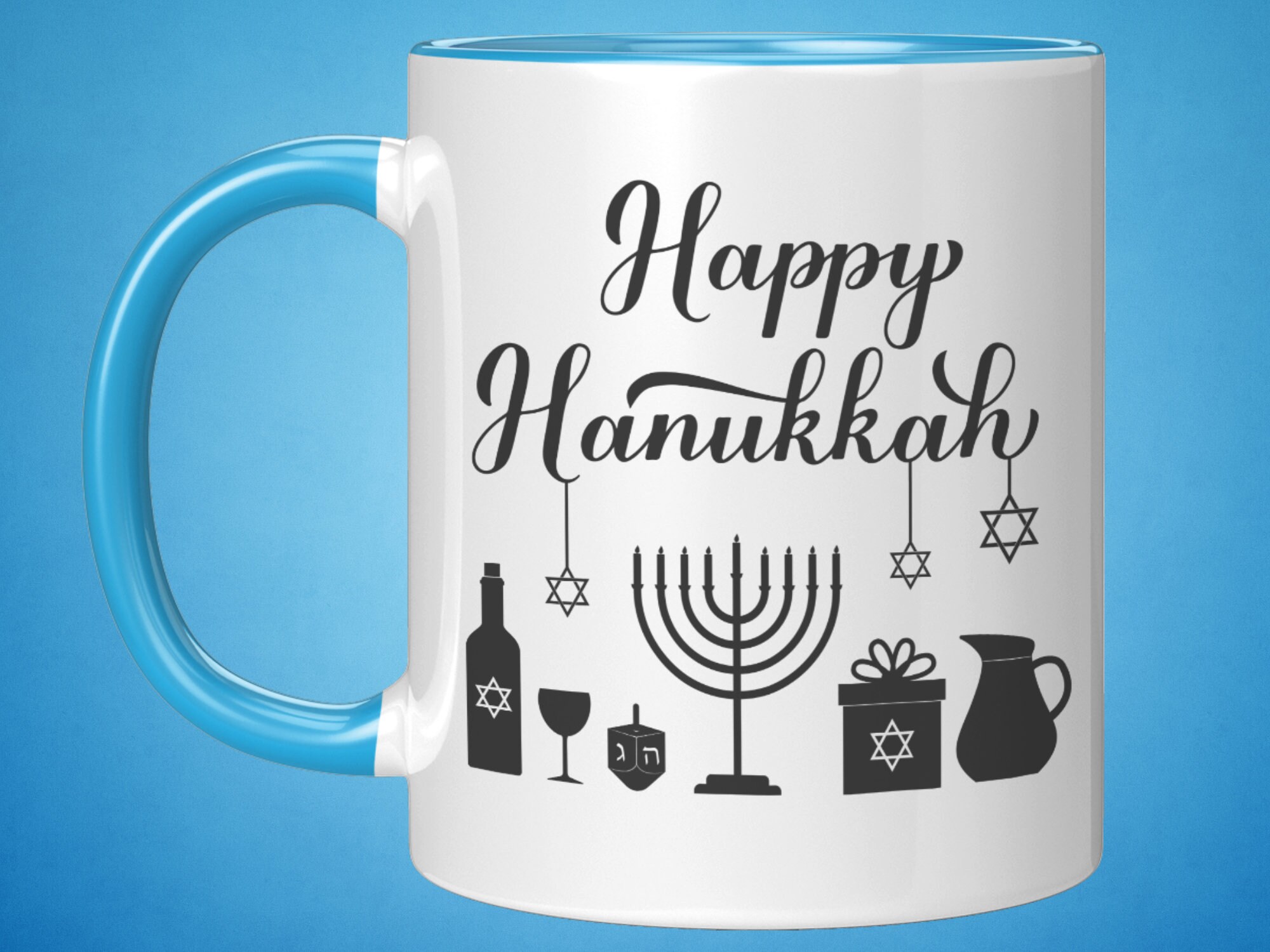 Happy Hanukkah Mugs Hanukkah Gifts Jewish Mug Illustrated | Etsy UK
