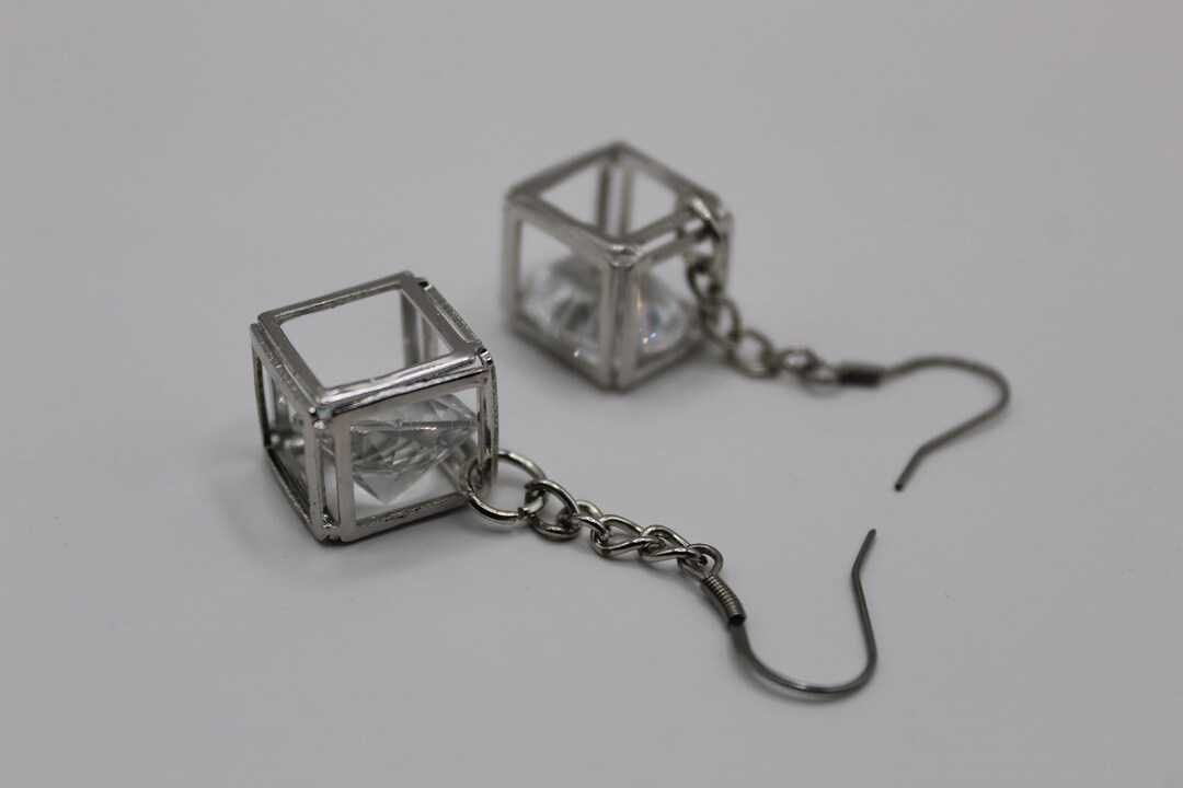 Earrings: Geometric Cubes, Clear Gems - Etsy