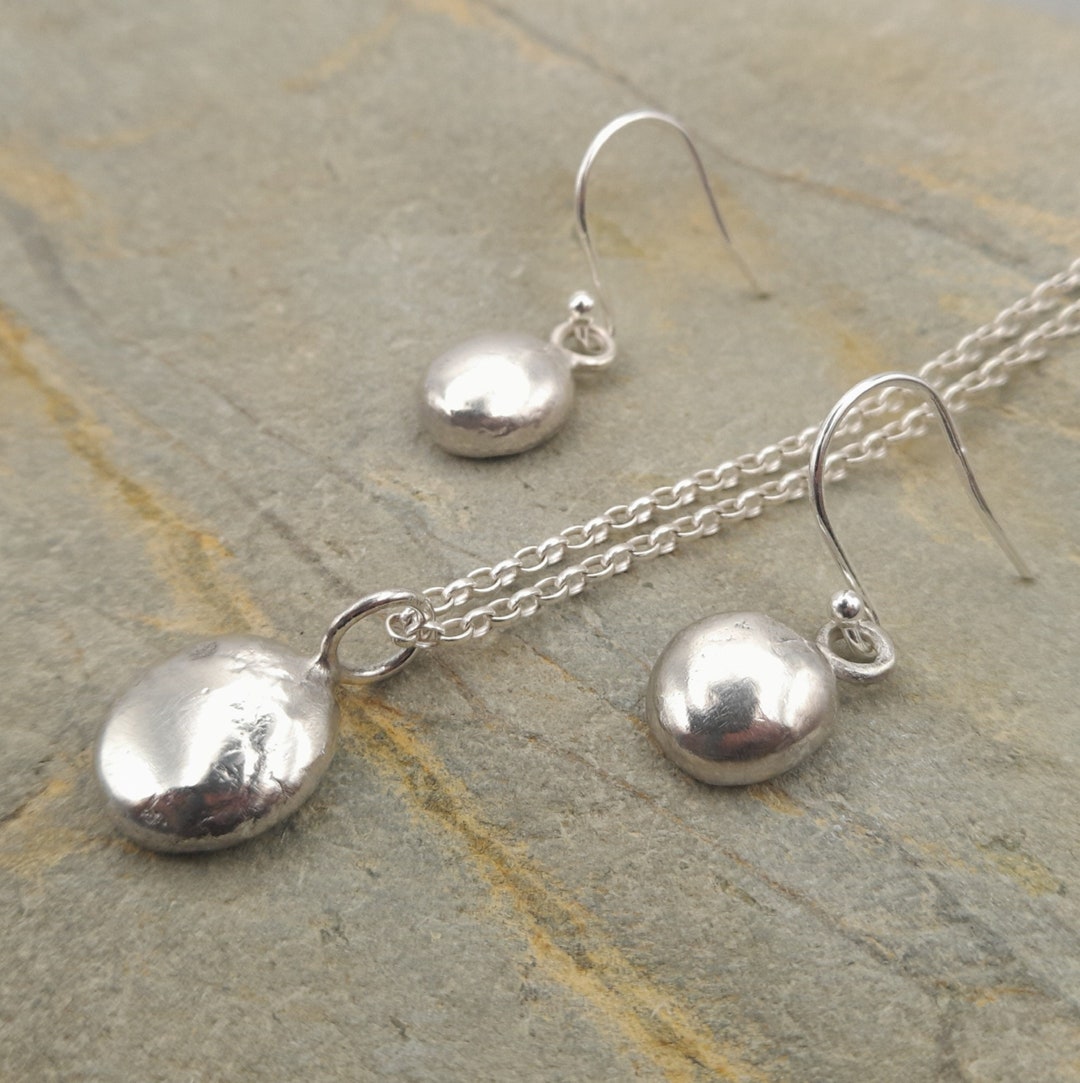 Solid Sterling Silver Minimalist Nugget Set / Minimalist Necklace and ...
