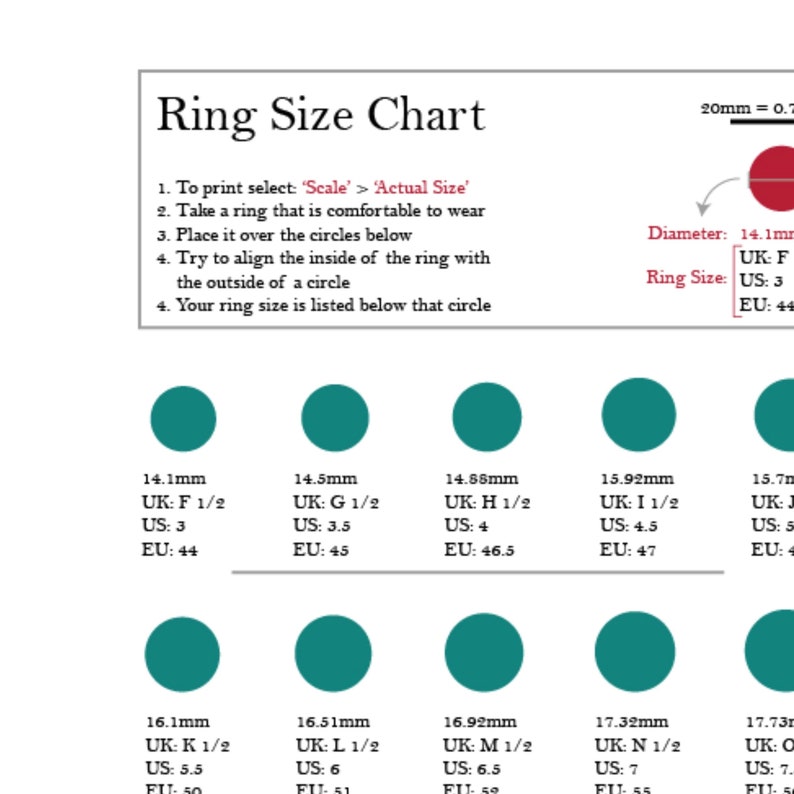 Ring Size Chart: UK / US / EU, Easy to Use (digital Download) - Etsy