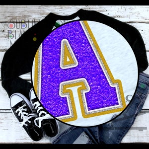 PURPLE GOLD Glitter, CHENILLE Varsity Letters Png Patches Alphabet Font ...